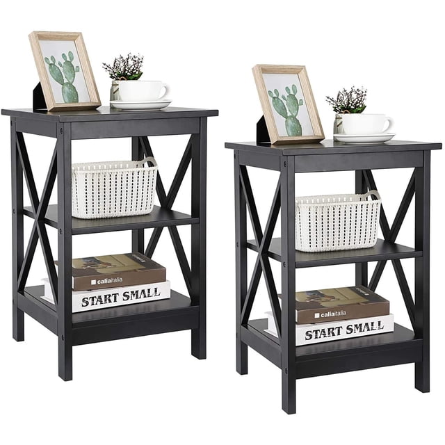 ZenSports 2 Pack Black Square Wood Sofa End Table, Small Side Table for ...