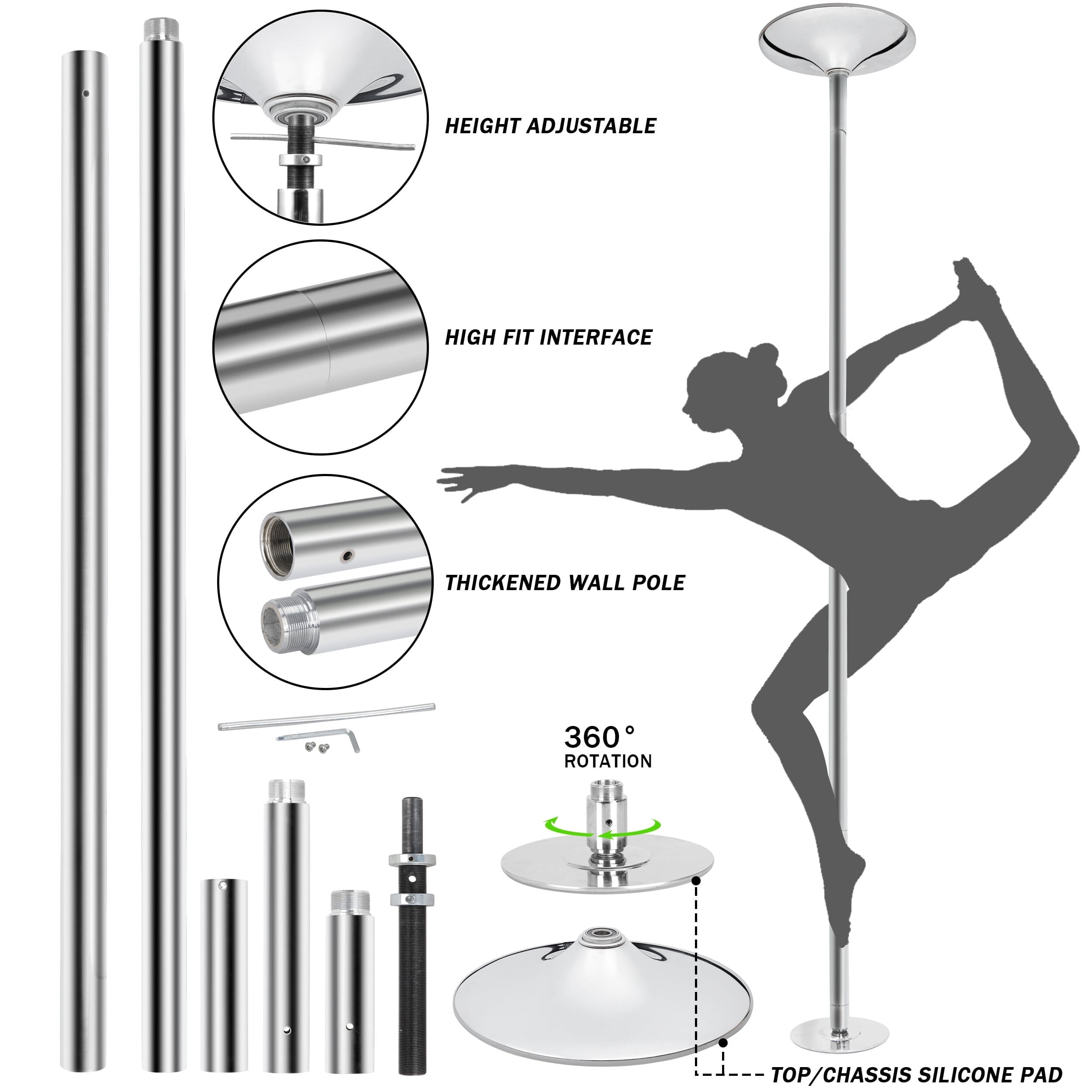 ZenSports 45mm Adjustable Dancing Pole, Spinning & Static Dancing Pole ...