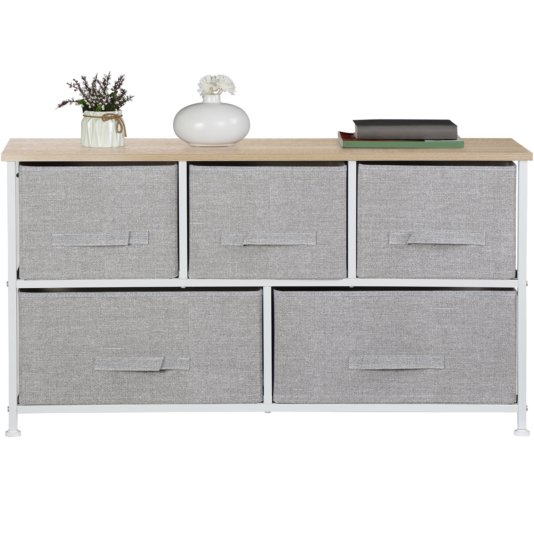 ZenSports 5 Drawer Storage Dresser, Modern Fabric Organizer, White MDF ...