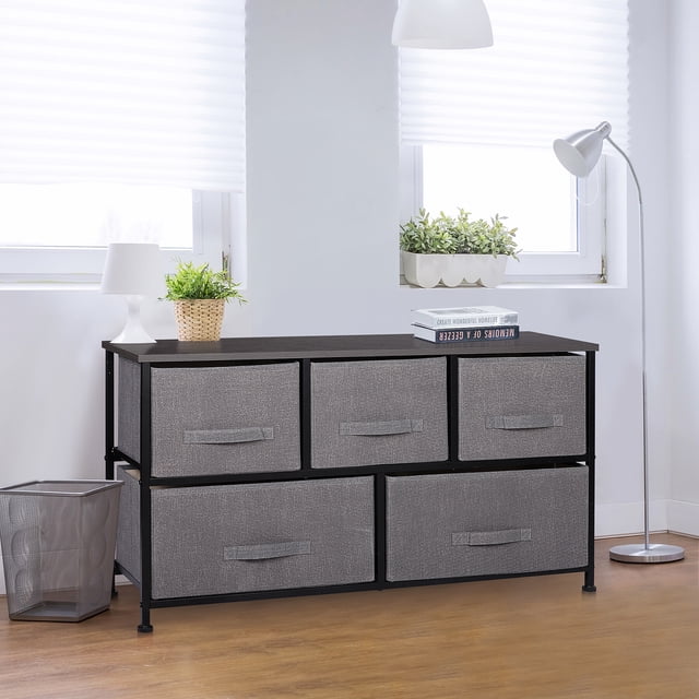 ZenSports 5 Drawer Modern Storage Dresser, 2-Tier Wide Chest Fabric ...