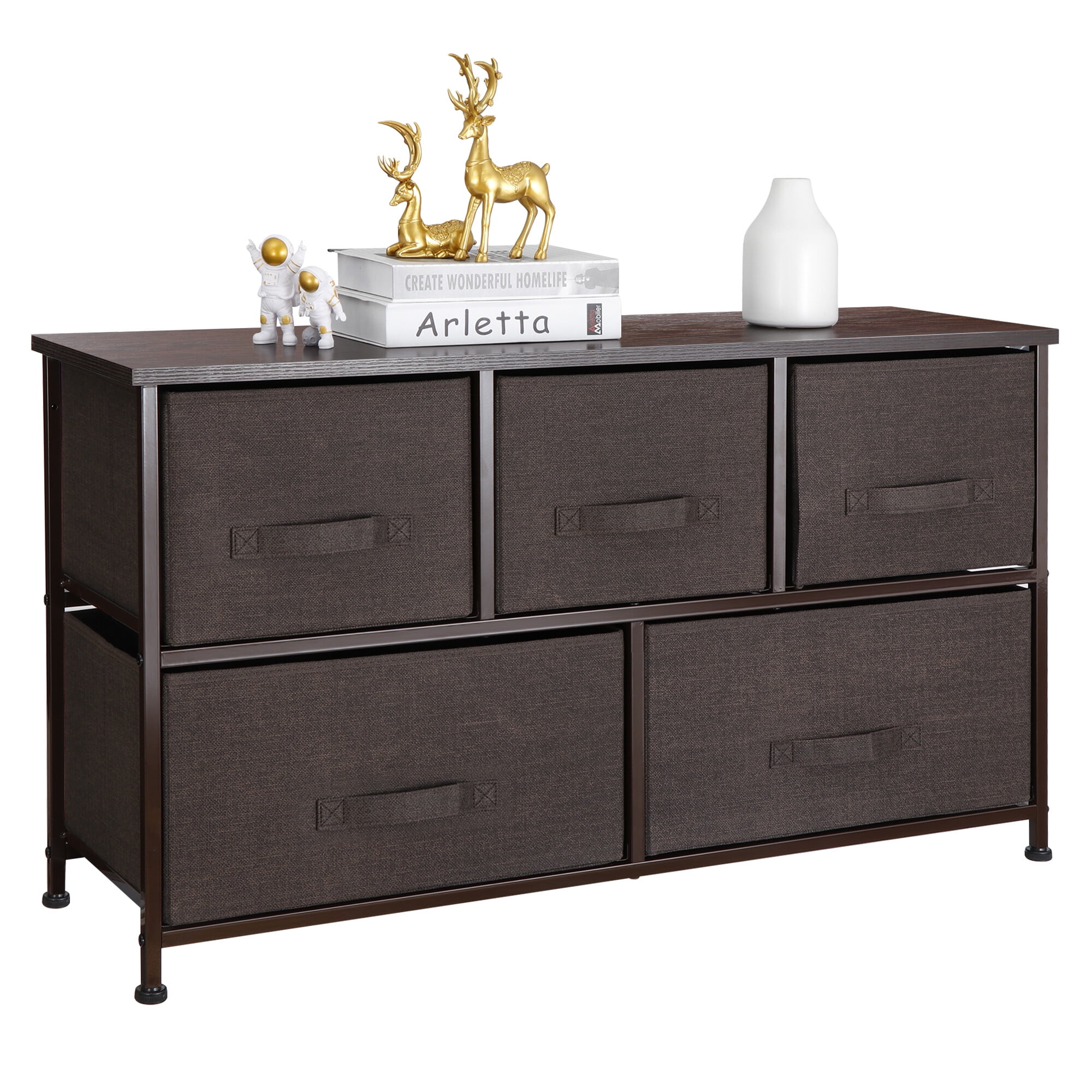 ZenSports Bedroom Closet Dorm 5 Drawer Storage Dresser, 2-Tier MDF Wide ...