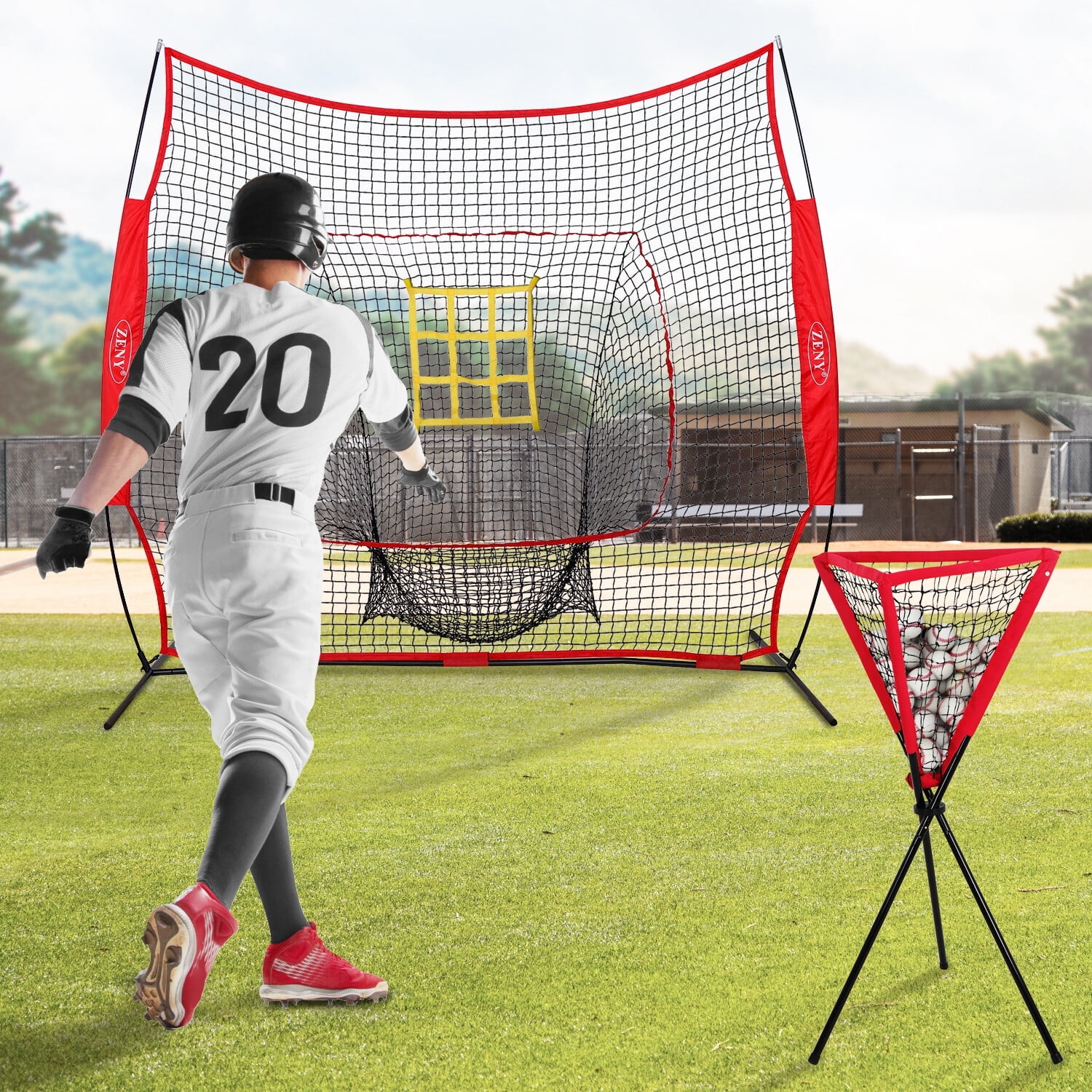 ZenSports 7FT x 7FT Baseball Softball Practice Pitching Net Set+ Tripod ...