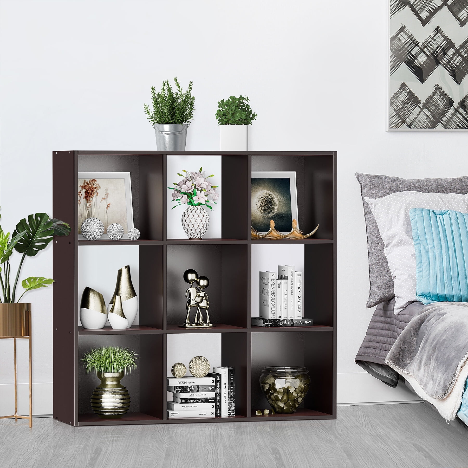 ZenSports 9 Cube MDF Bookshelf 3 Tier Storage Organizer Wooden Bookcase ...