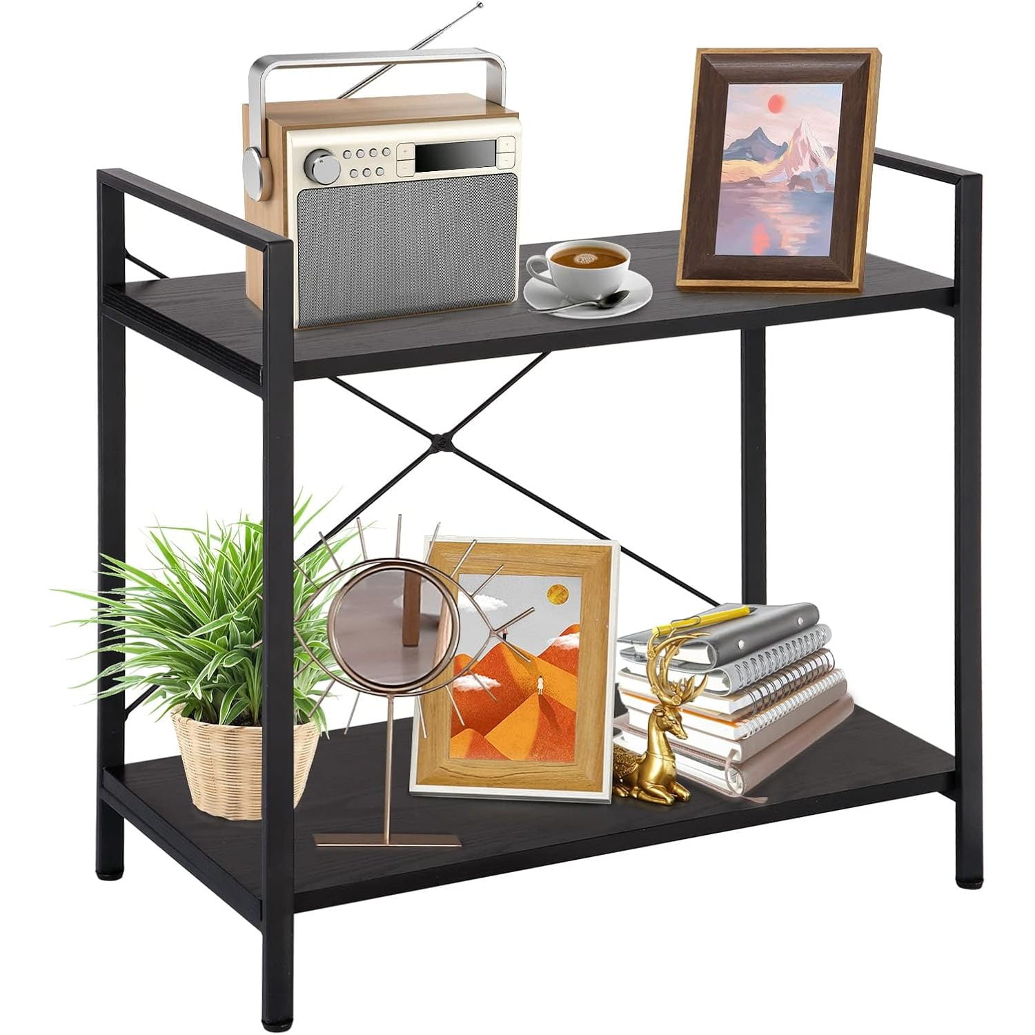 ZenStyle 2 Tier Small Bookshelf for Small Space, 2 Shelf Low Metal ...