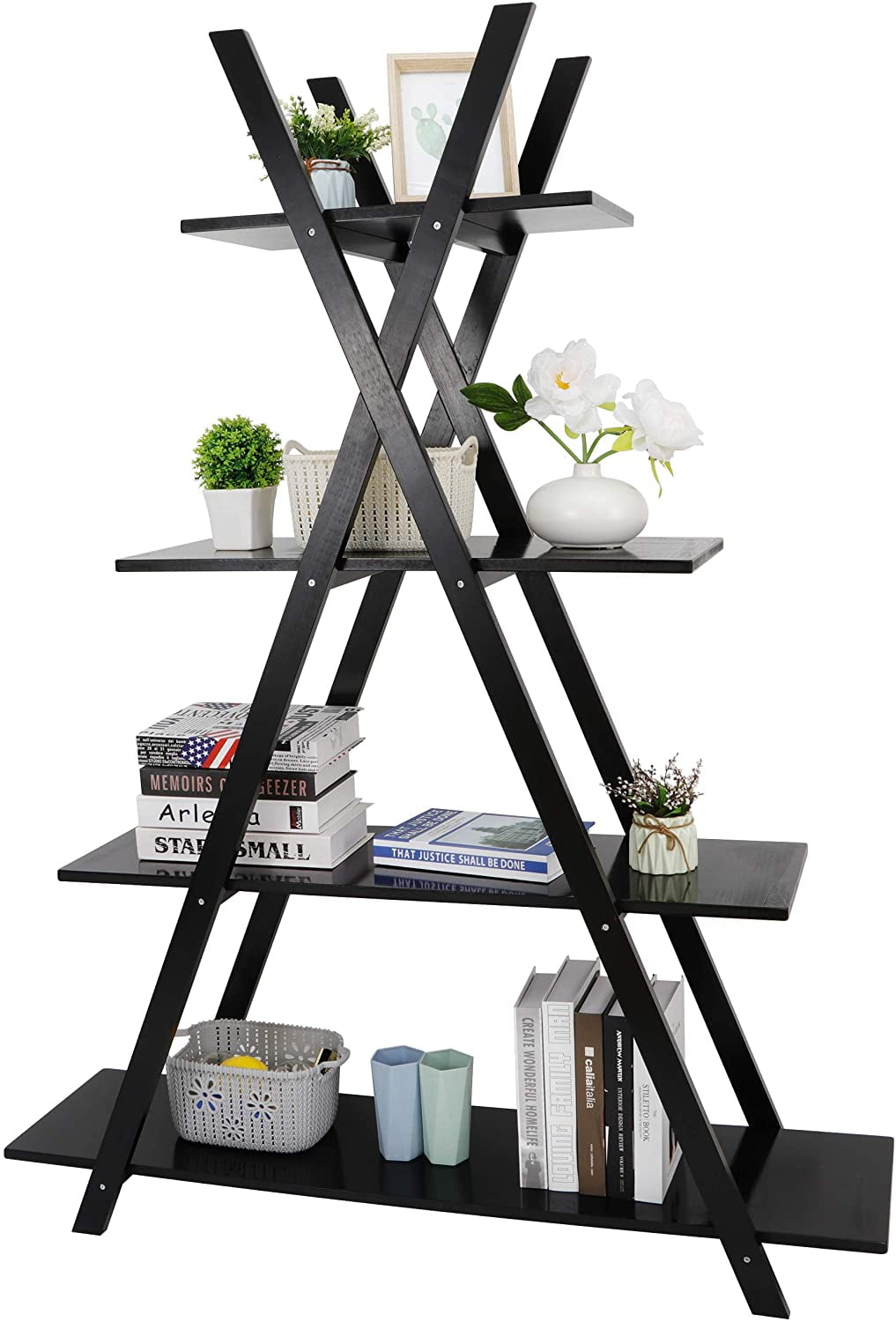 ZenStyle 4 Tier Bookshelf Storage Shelves, Bookcase Ladder Shelf Home ...
