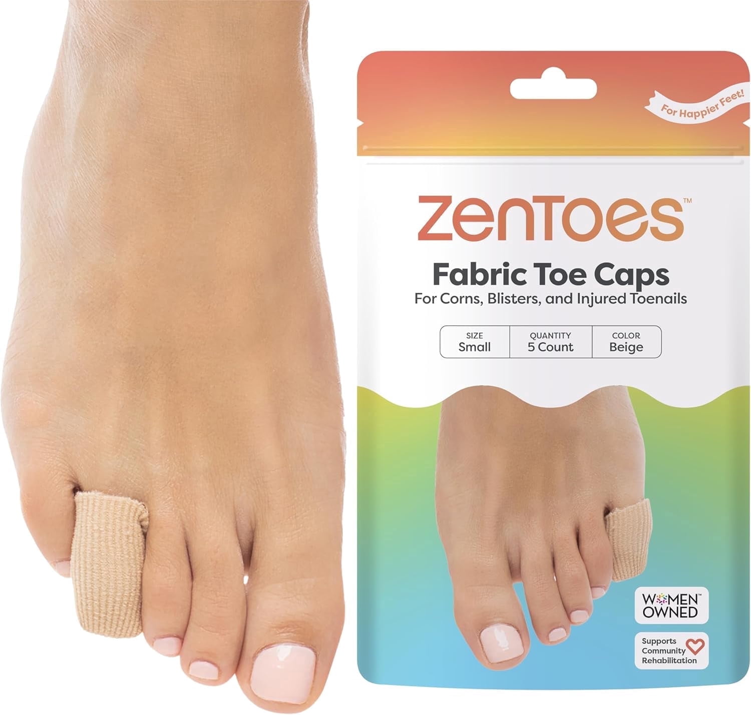 Zentoes Toe Fabric Sleeves Caps Closed with Gel Lining, Blister ...