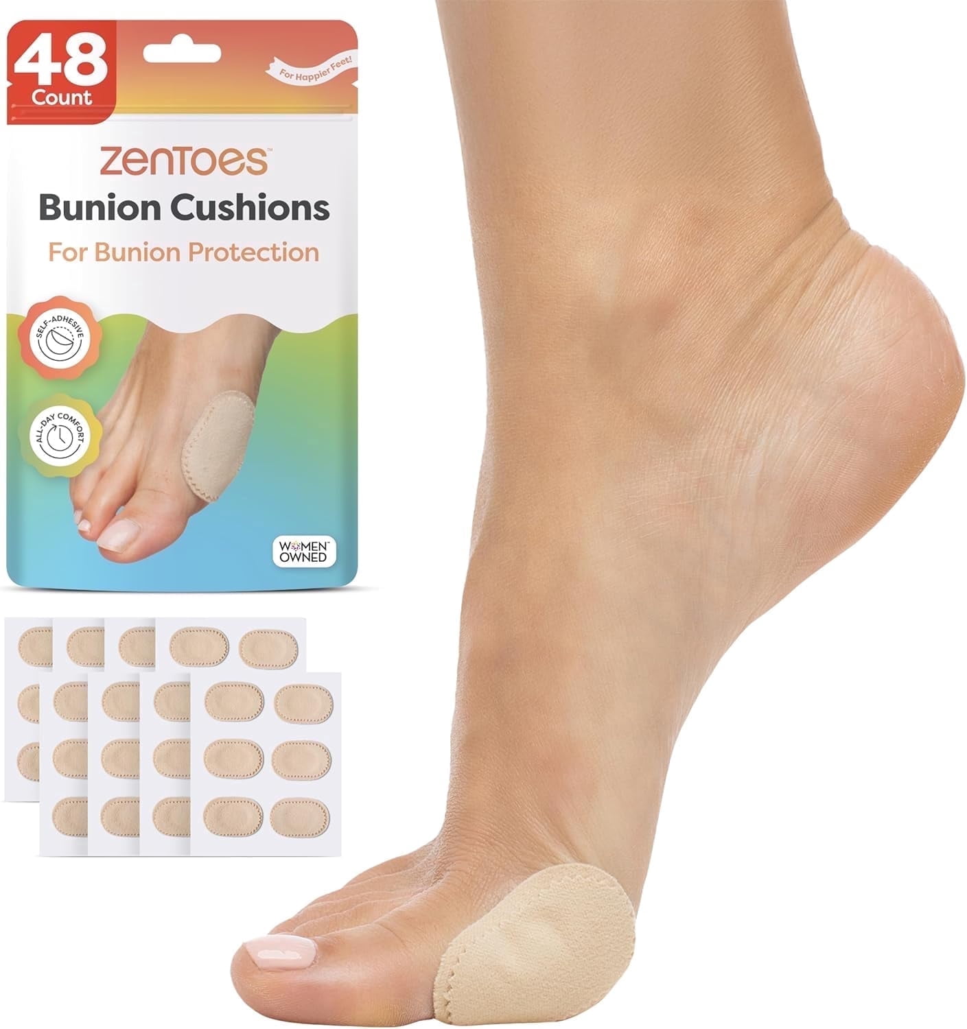 Zentoes Bunion Cushion Pads, Waterproof Self-Stick Foot Protectors ...