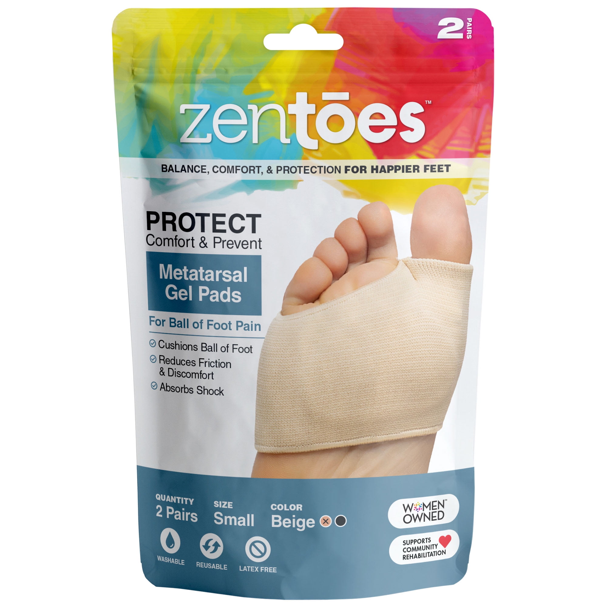 ZenToes Fabric Metatarsal Sleeve with Ball of Foot Cushion Gel Pads Set ...
