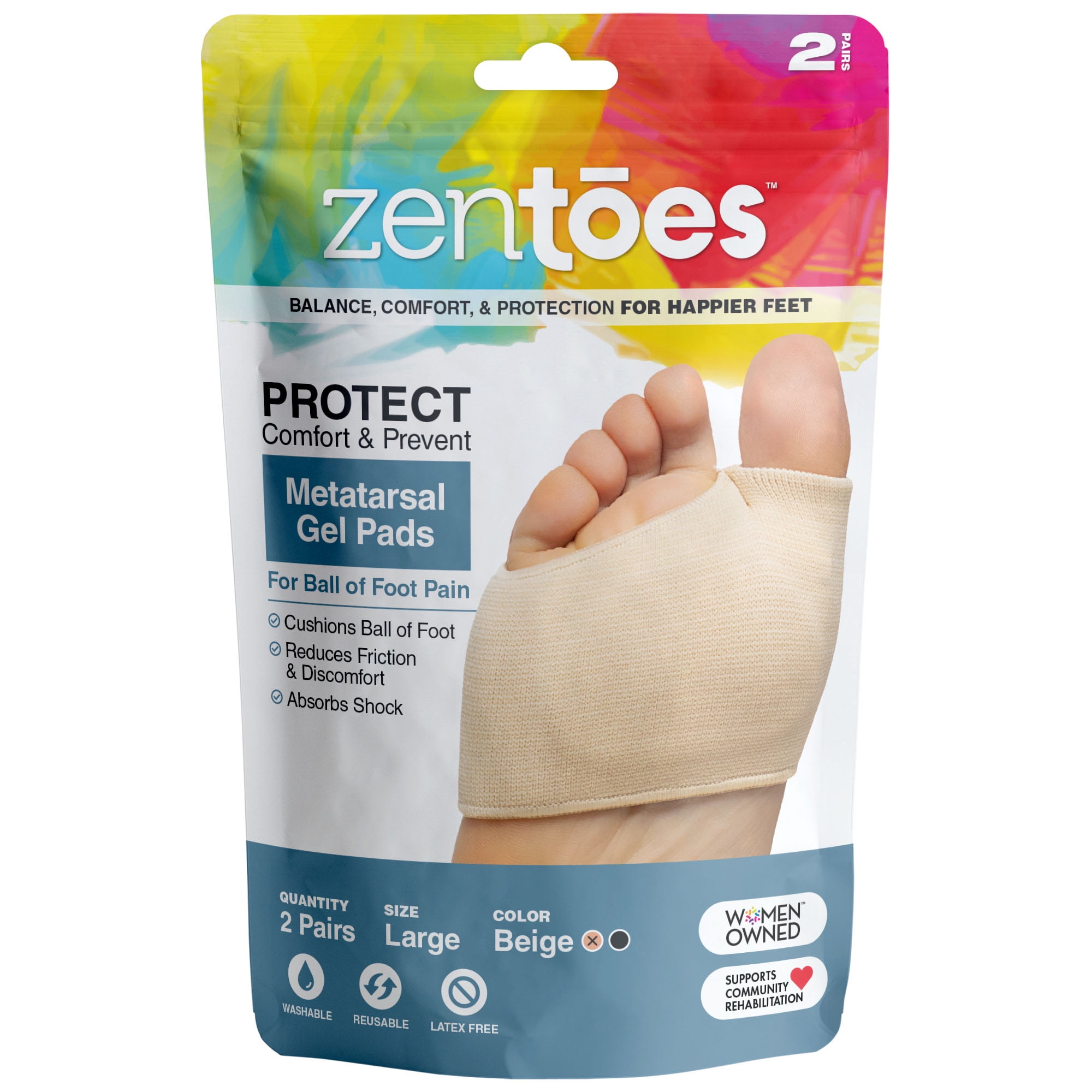 ZenToes Fabric Metatarsal Sleeves with Ball of Foot Cushion Gel Pads ...