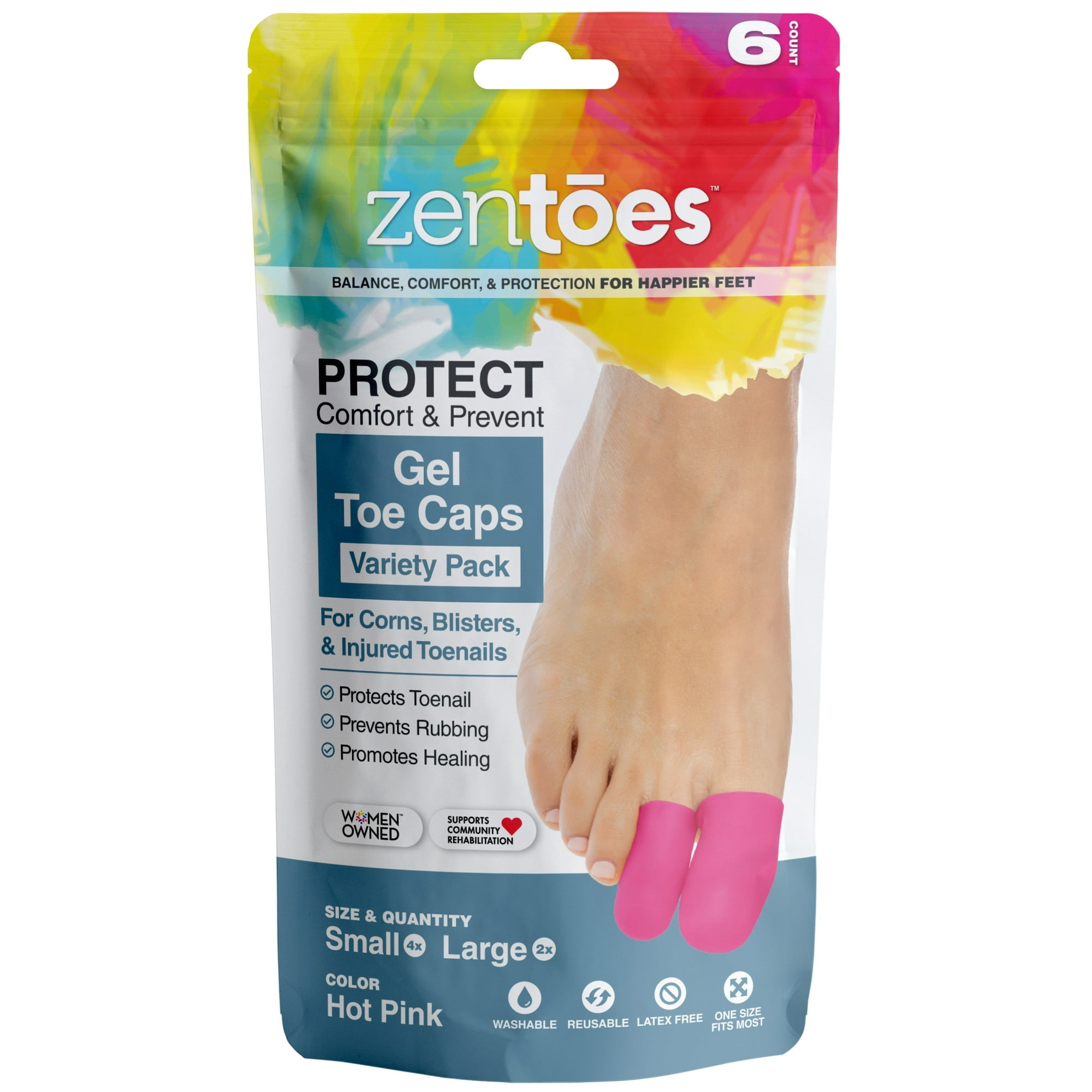ZenToes Gel Toe Cap and Protector - Pack of 6 Protect Ingrown Toenails ...