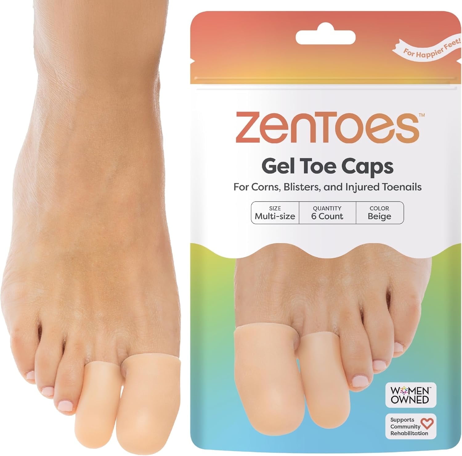 Zentoes Gel Toe Protector Caps - Pack of 6 - Protect Ingrown Toenails ...