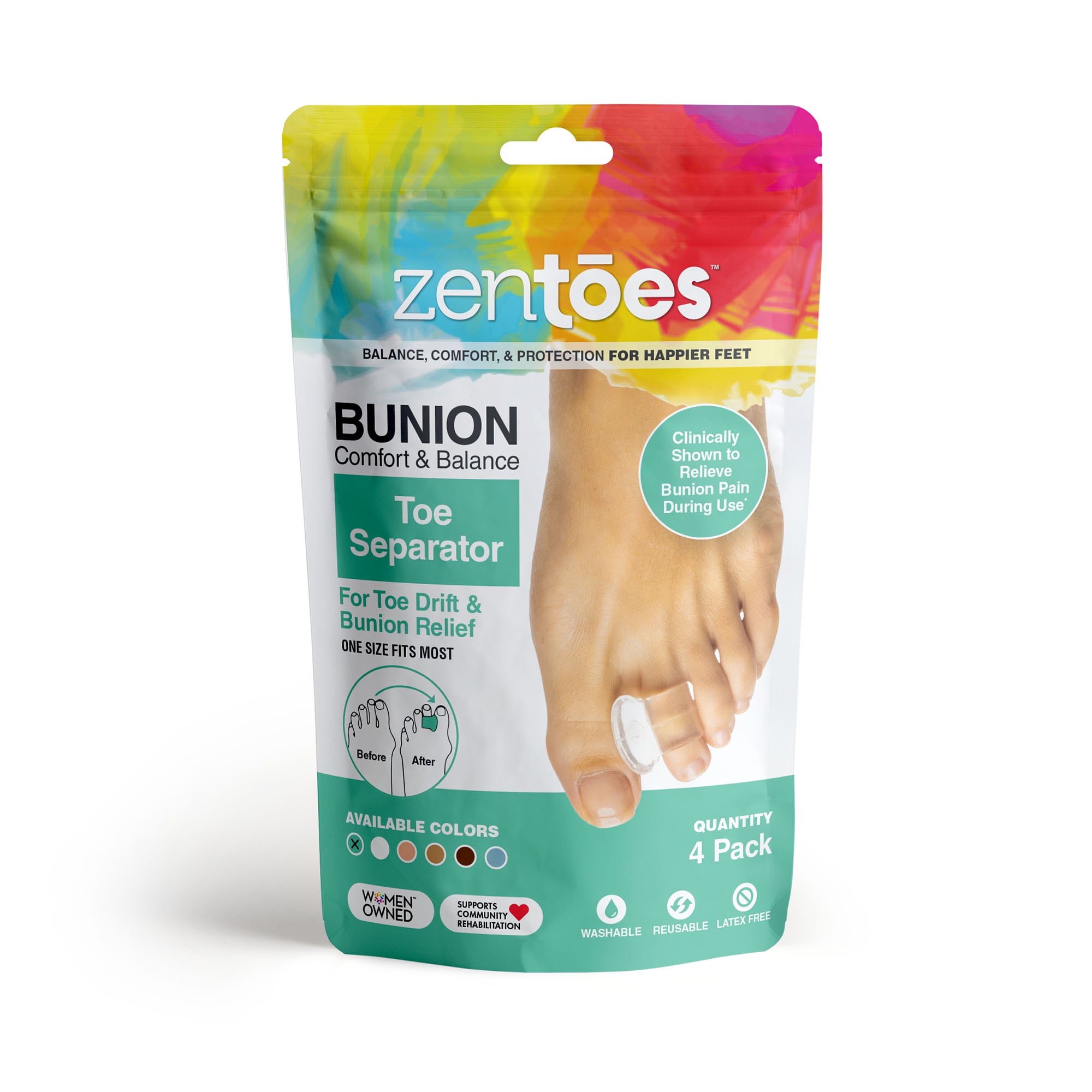 ZenToes Large Silicone Toe Separators and Straighteners Pack of 4 for ...