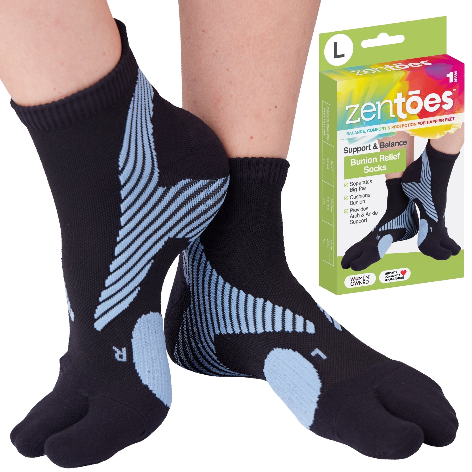 ZenToes Padded Bunion Relief Socks with big toe separator, built-in ...