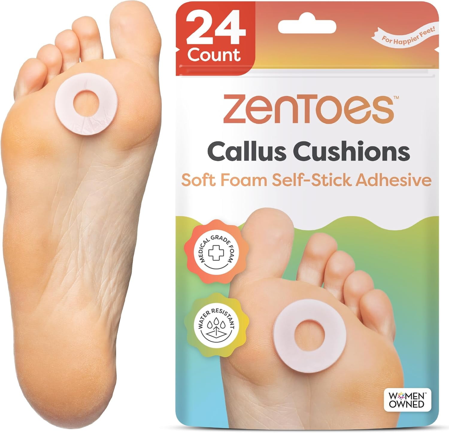 ZenToes Soft Foam Callus Cushions Water-Resistant Callus Pads Toe and ...