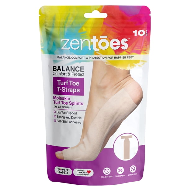 ZenToes Turf Toe T-Straps - 10 Pack Moleskin Splints for Big Toe ...
