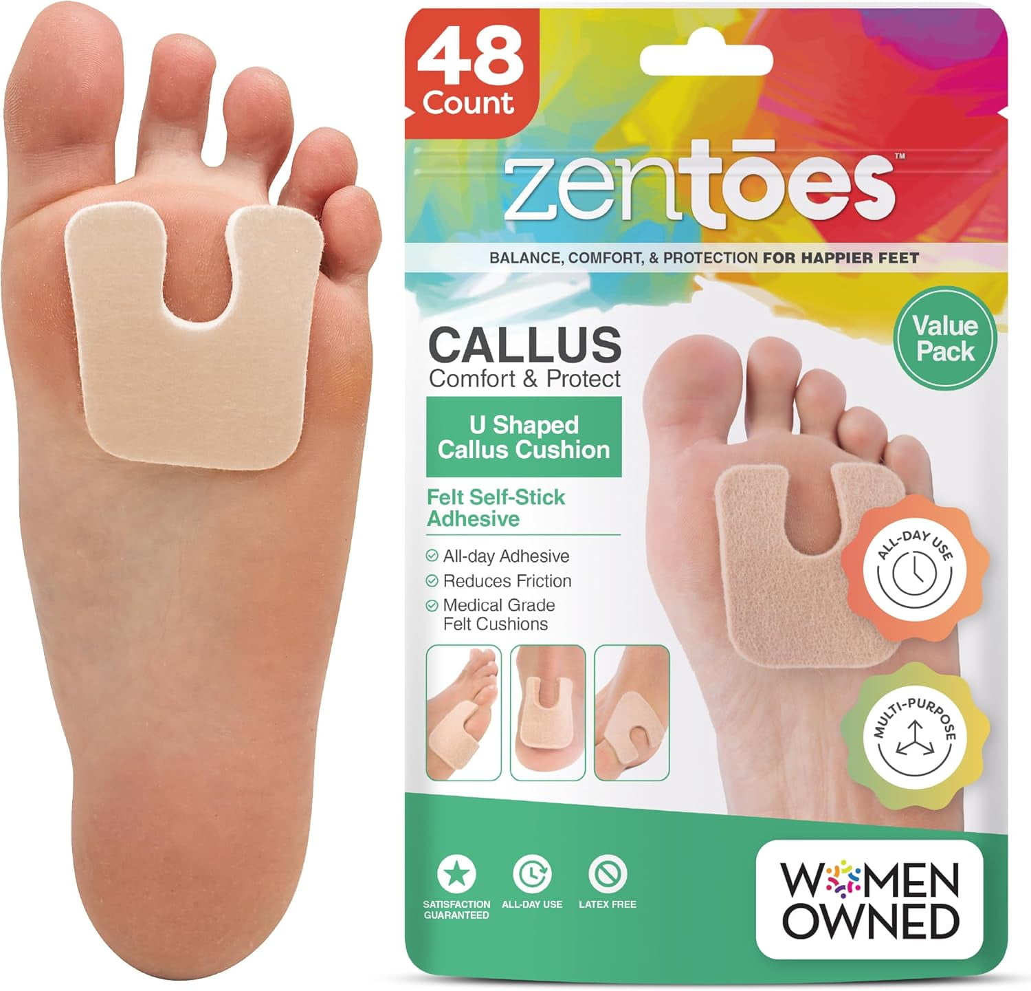 Zentoes U-Shaped Felt Callus Cushion Pads, Protects from Rubbing on ...