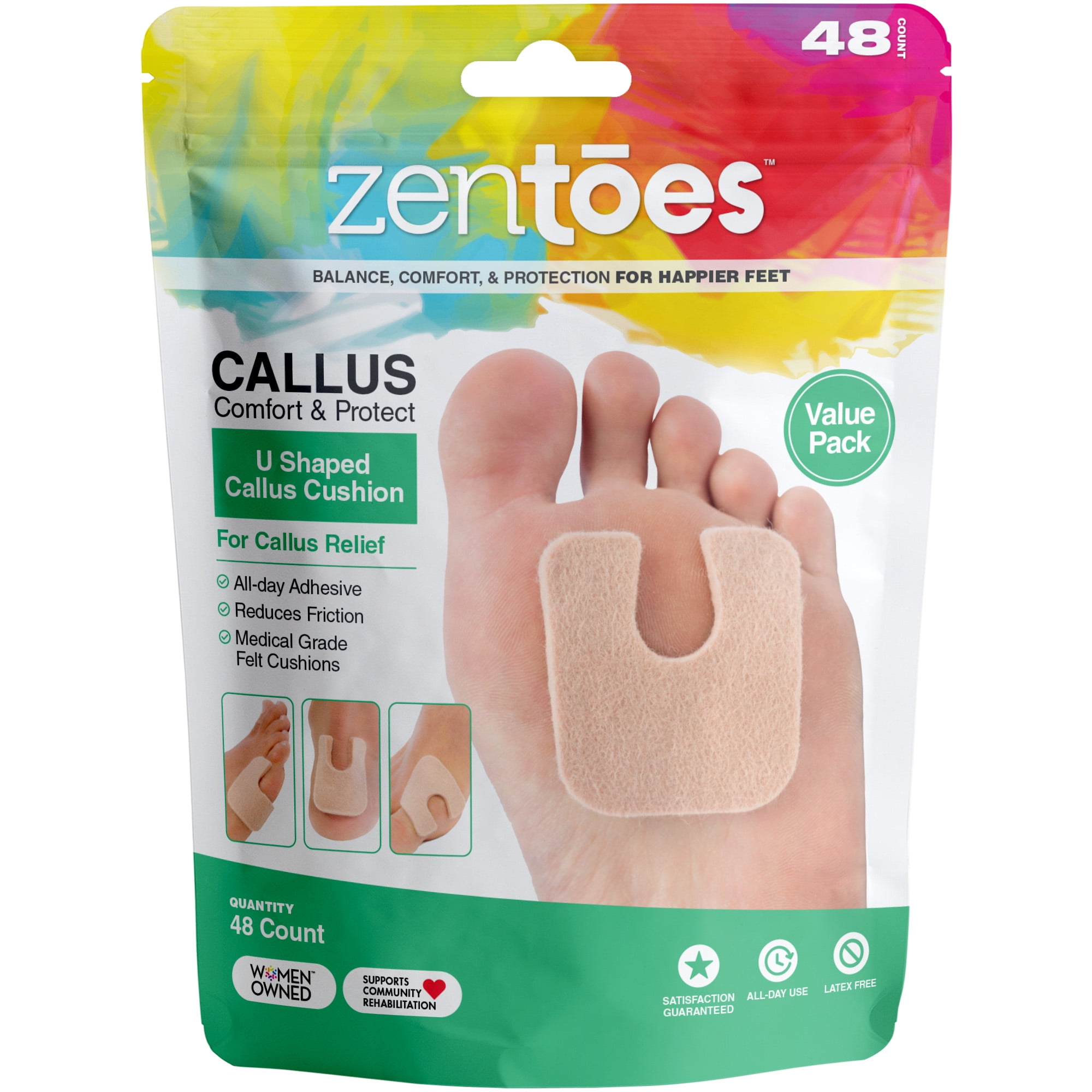 ZenToes Medical Grade U-Shaped Felt Callus Pads | Foot Cushions for ...
