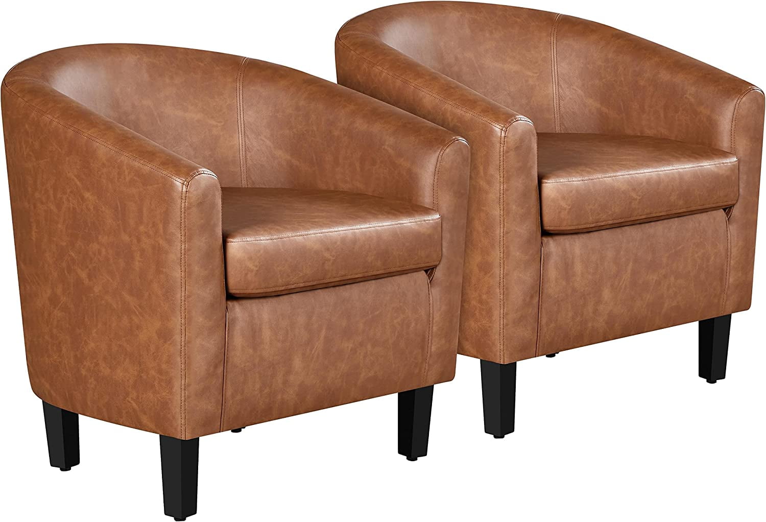 ZenZone Brown Accent Chairs Set of 2, Faux Leather Barrel Chairs Comfy Club Chairs, Modern ...