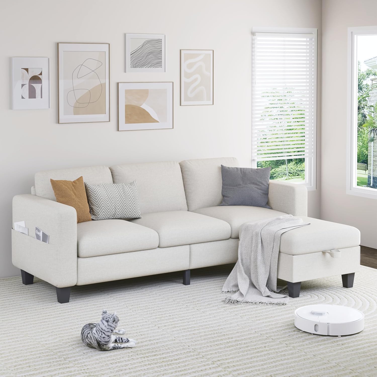 ZenZone Sectional Sofa Couches for Living Room - 78'' Beige 3 Seat L ...