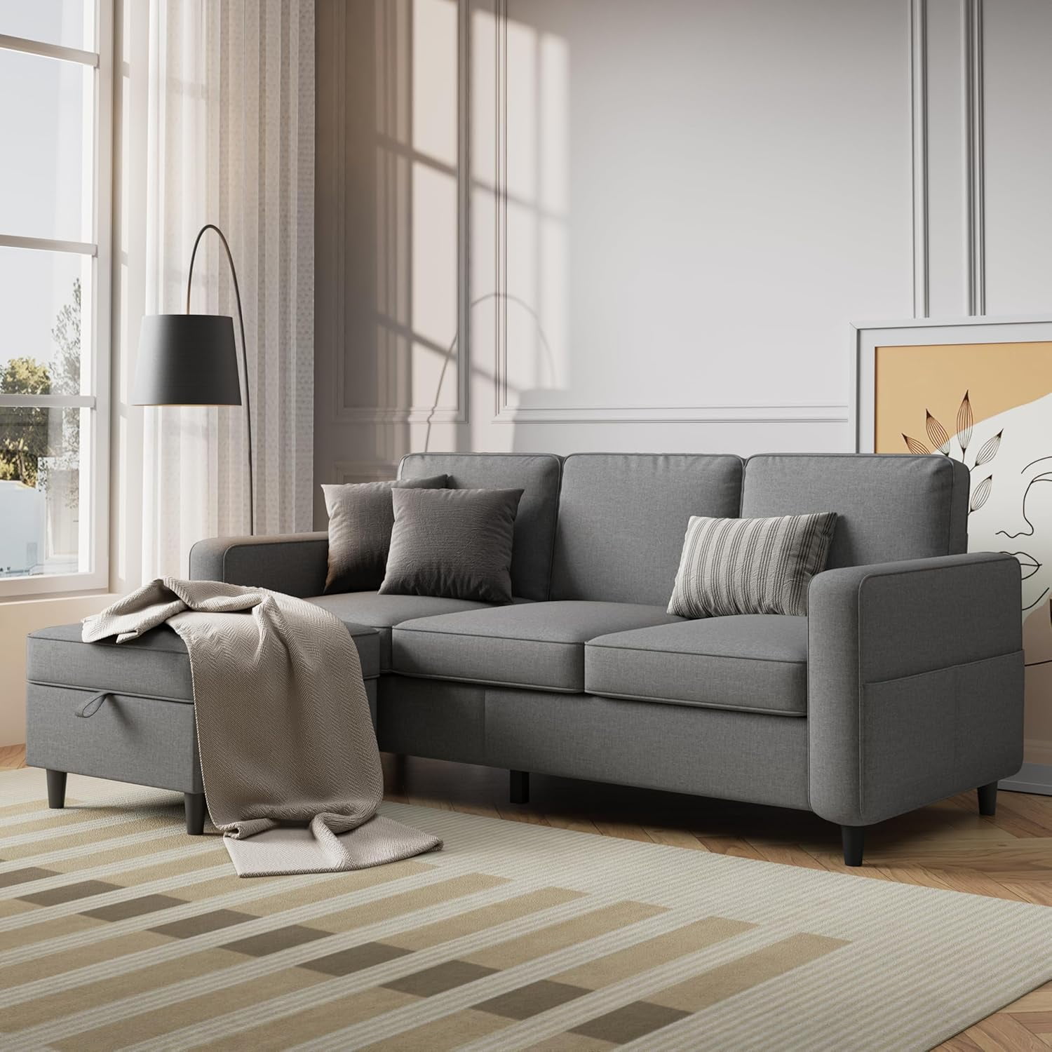 ZenZone Sectional Sofa Couches for Living Room - 78'' Light Grey 3 Seat ...