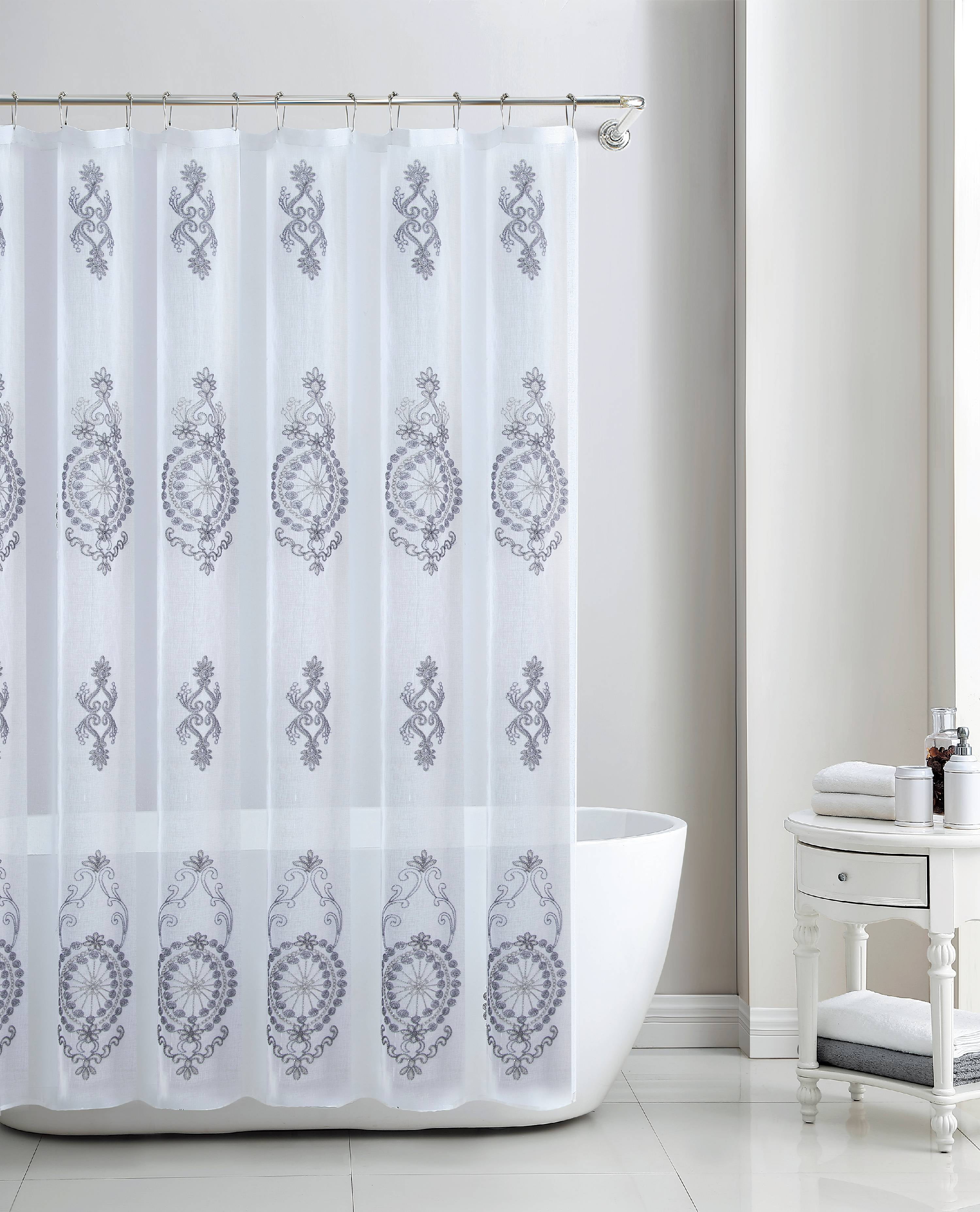 Olivia Gray Zena Embroidered Shower Curtain - 70x72", Silver - Walmart.com
