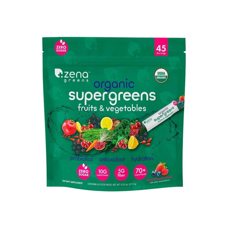 Zena Organic Super Greens Superfood Powder Mix, 45 Packets - Walmart.com