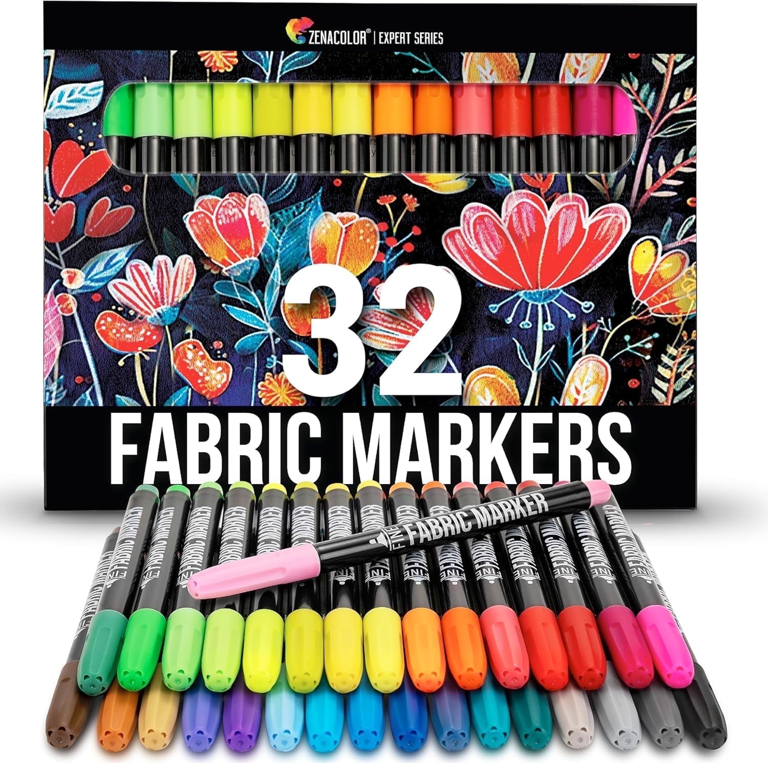 Zenacolor 32 Fabric Markers Pens - Non-Toxic, Indelible and Permanent ...
