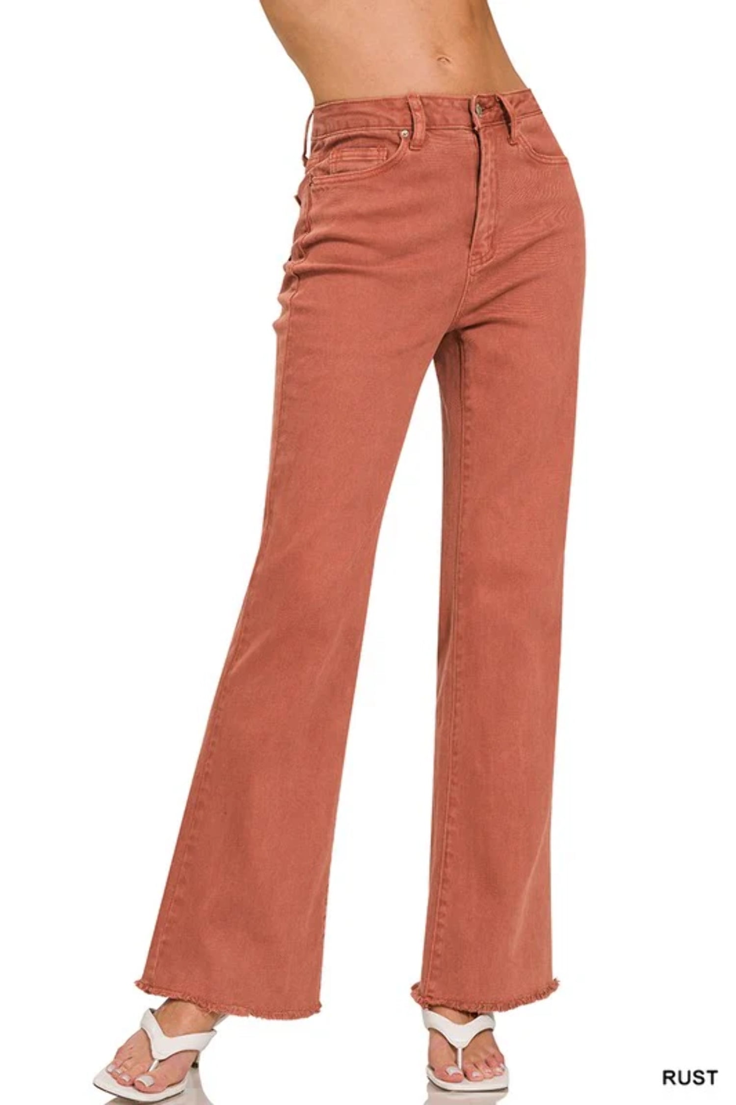 Zenana Acid Washed Frayed Cutoff Hem Straight Wide Jeans Pants - Rosa ...