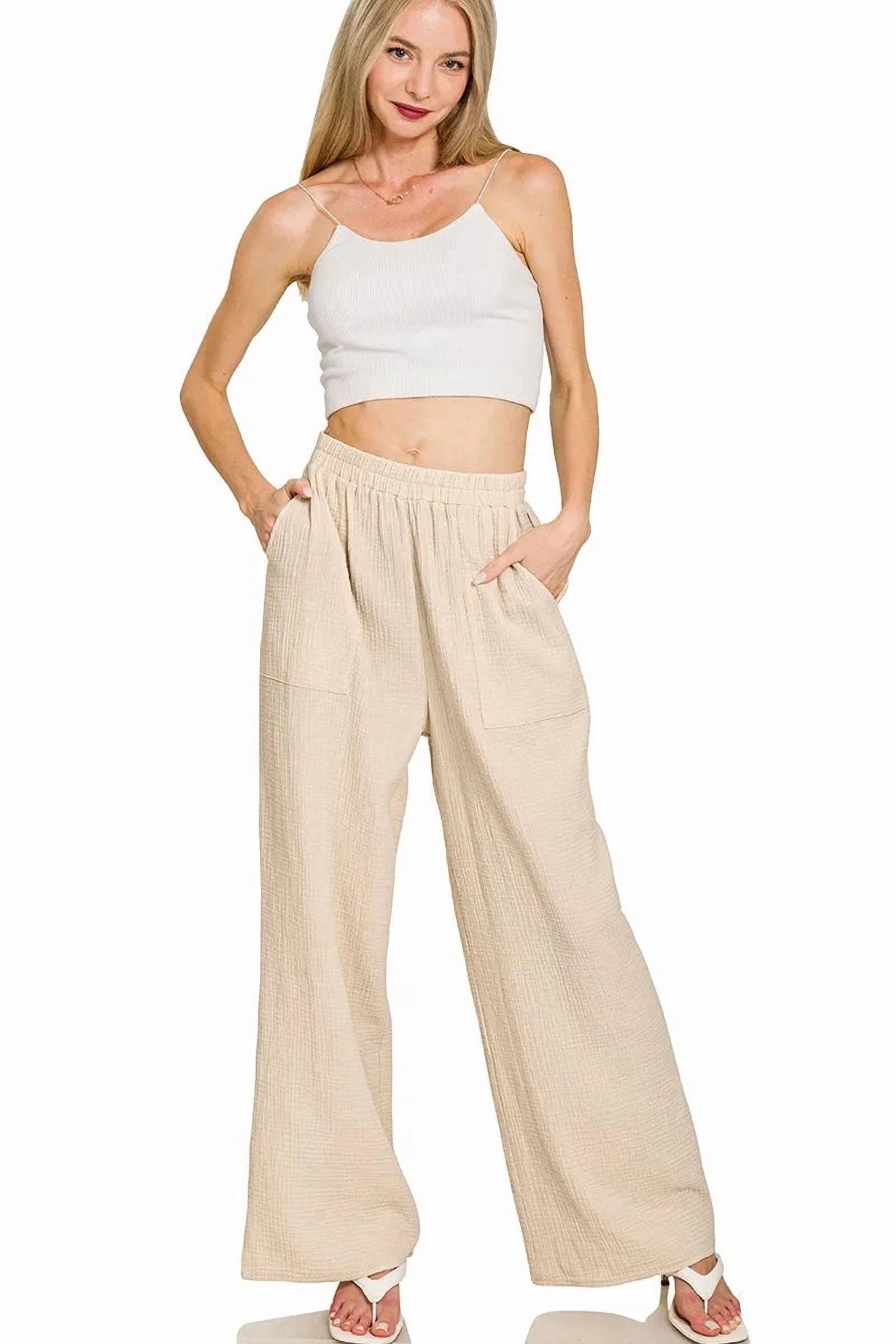 Zenana Double Gauze Elastic Band Pants - Walmart.com