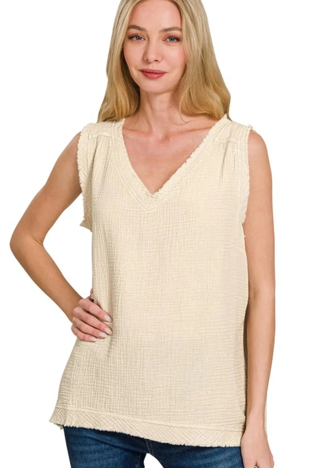 Zenana Double Gauze Raw Edge Acid Washed Tank - Walmart.com