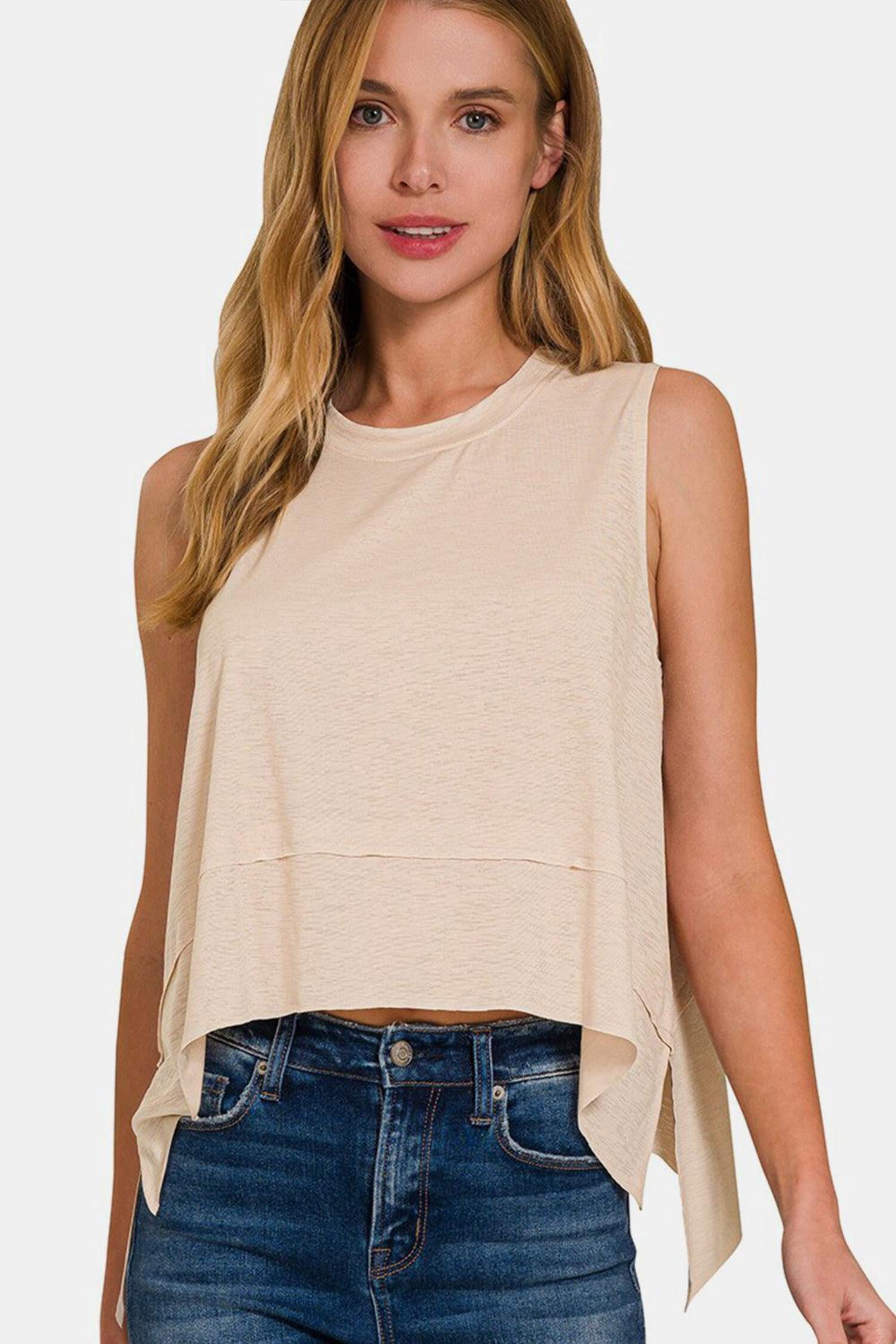 Zenana Exposed Seam Slit Round Neck Tank - Walmart.com
