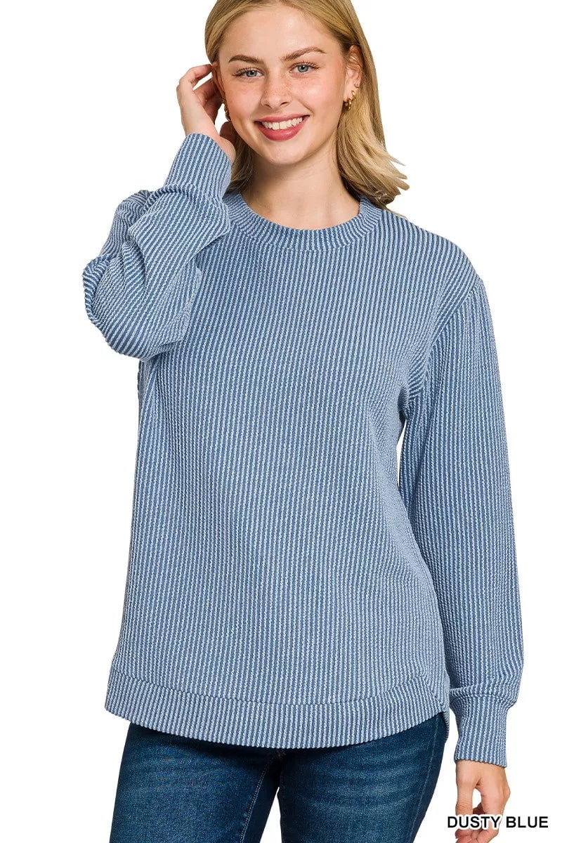 Zenana Full Size Raised Rib Round Neck Long Sleeve Top Plus Size ...