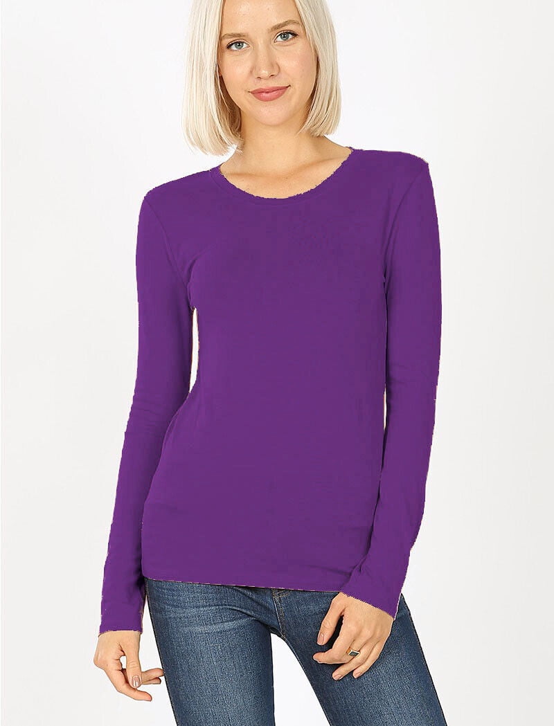 Zenana Outfitters GT3320(AB) Women's Plain Long Sleeve T Shirt Crew ...