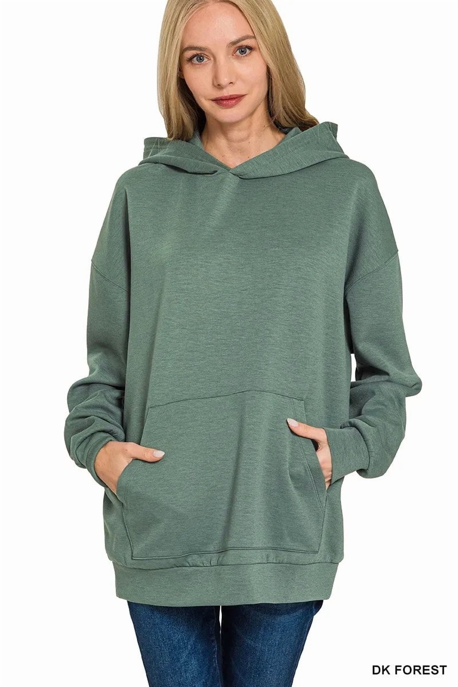 Zenana Oversized Scuba Hoodie with Kangaroo Pocket - Forest Green ...