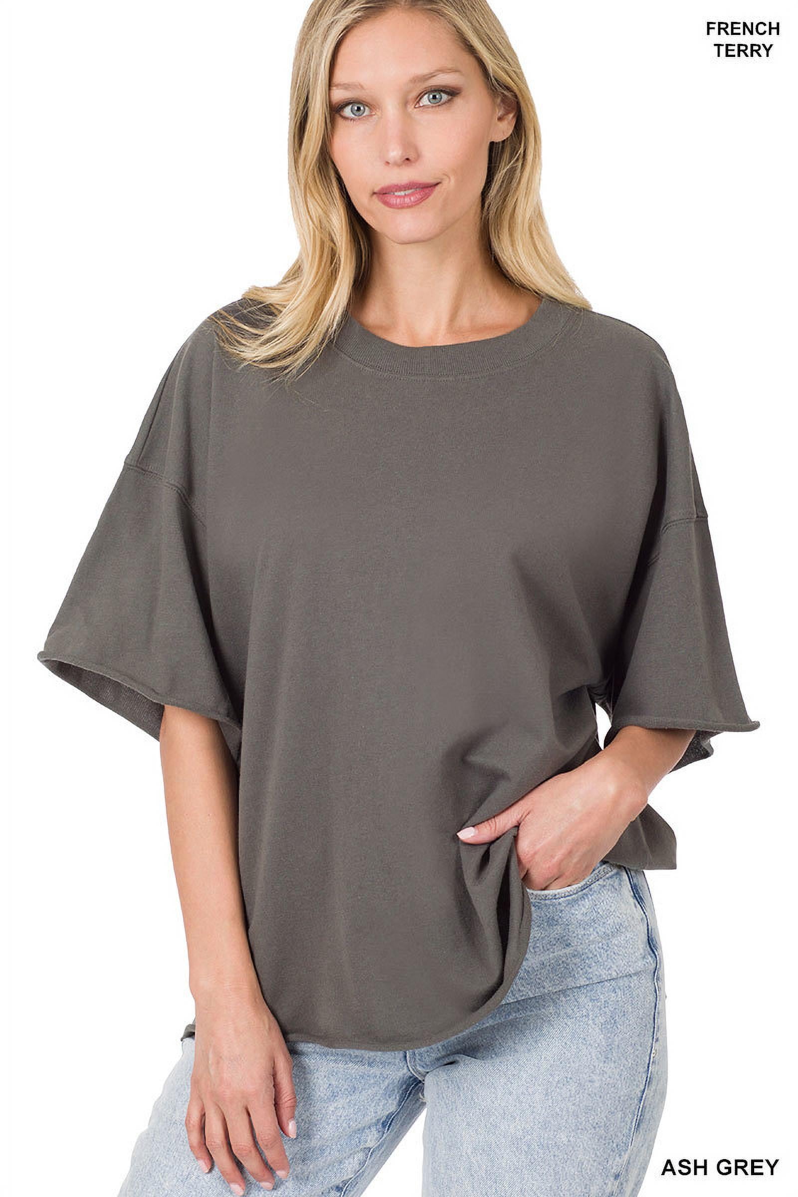 Zenana Plus Cotton French Terry Drop Shoulder Raw Edge Relaxed Casual ...