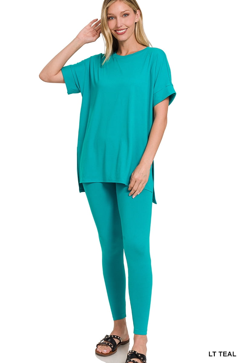 Zenana Plus Size Brushed DTY Microfier Round Neck Short Sleeve Hi-Low ...