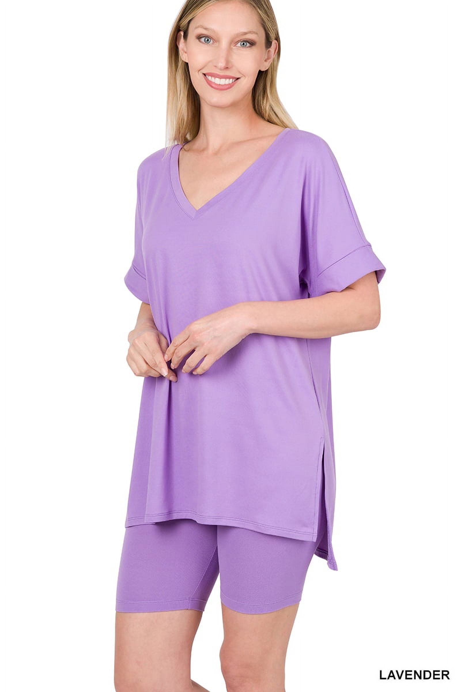 Zenana Plus Size Brushed DTY Microfier V-Neck Short Sleeve Hi-Low Hem ...