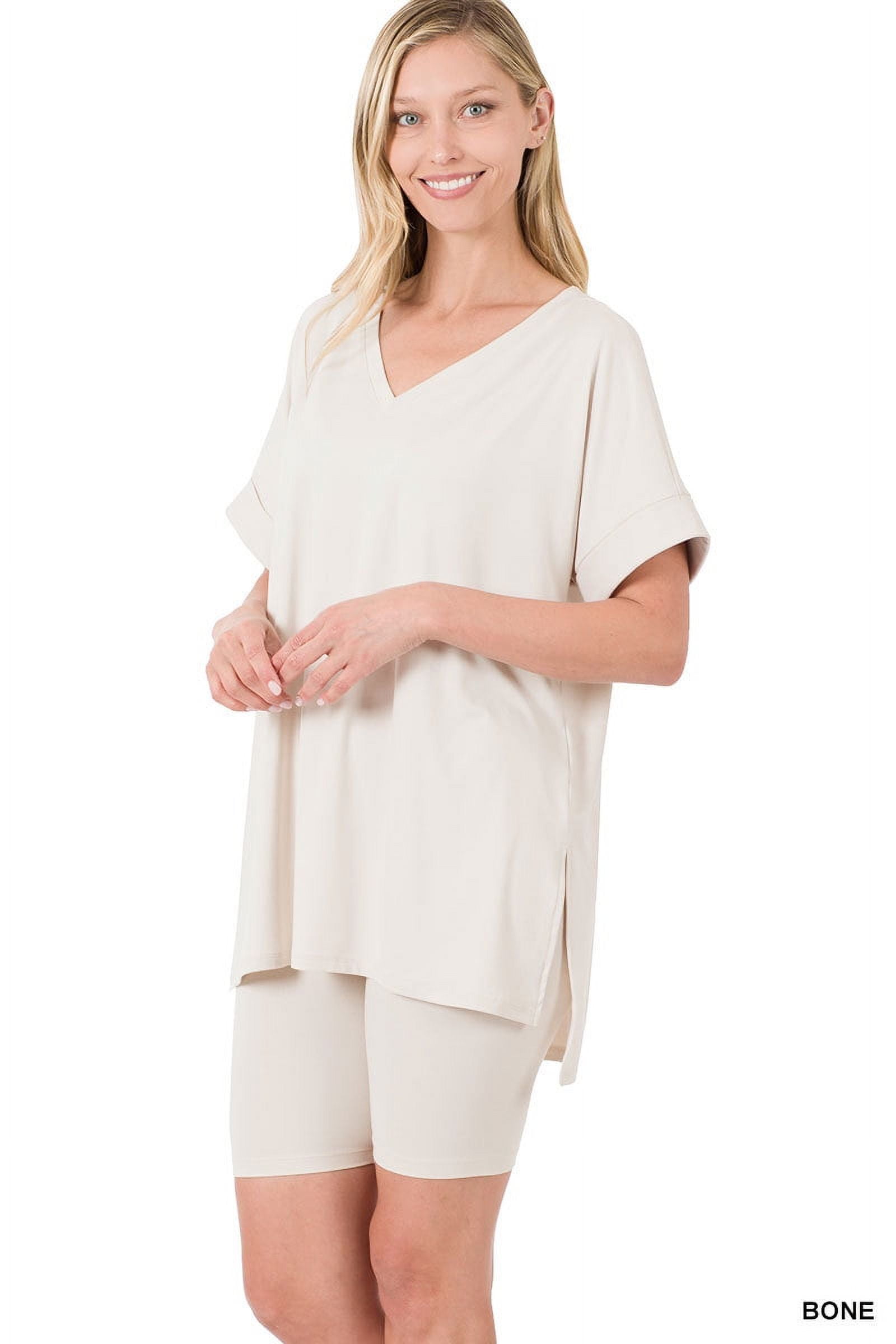 Zenana Plus Size Brushed DTY Microfier V-Neck Short Sleeve Hi-Low Hem ...