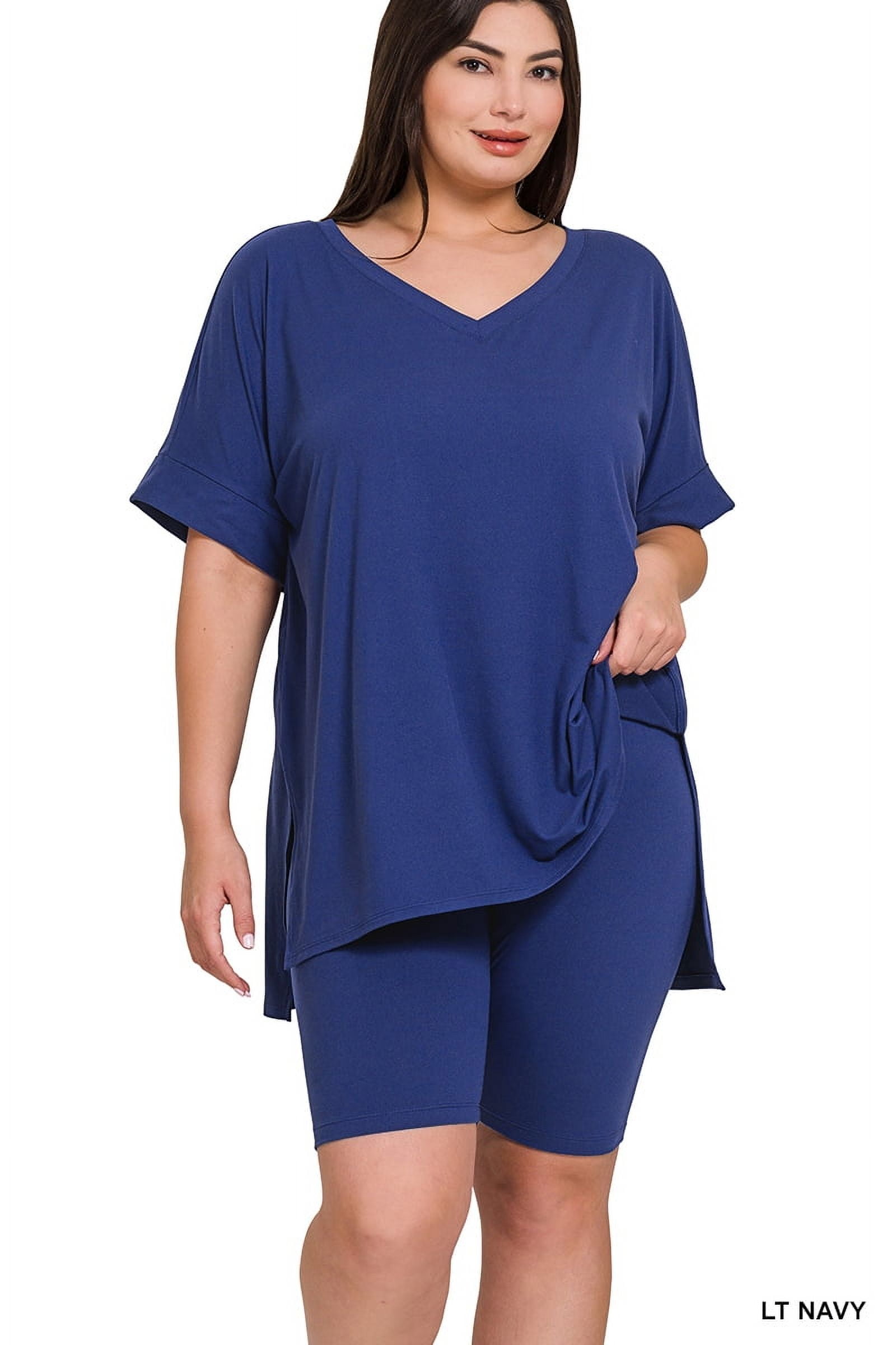 Zenana Plus Size Brushed DTY Microfier V-Neck Short Sleeve Hi-Low Hem ...