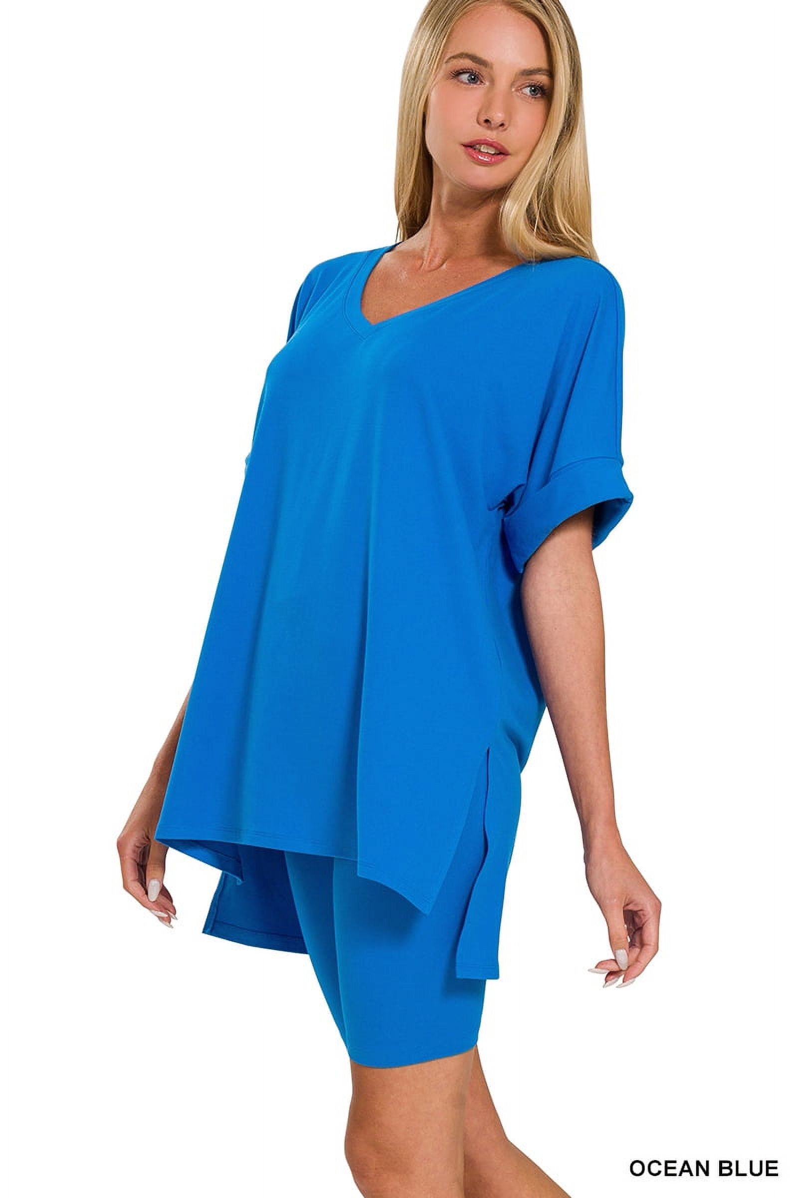 Zenana Plus Size Brushed DTY Microfier V-Neck Short Sleeve Hi-Low Hem ...