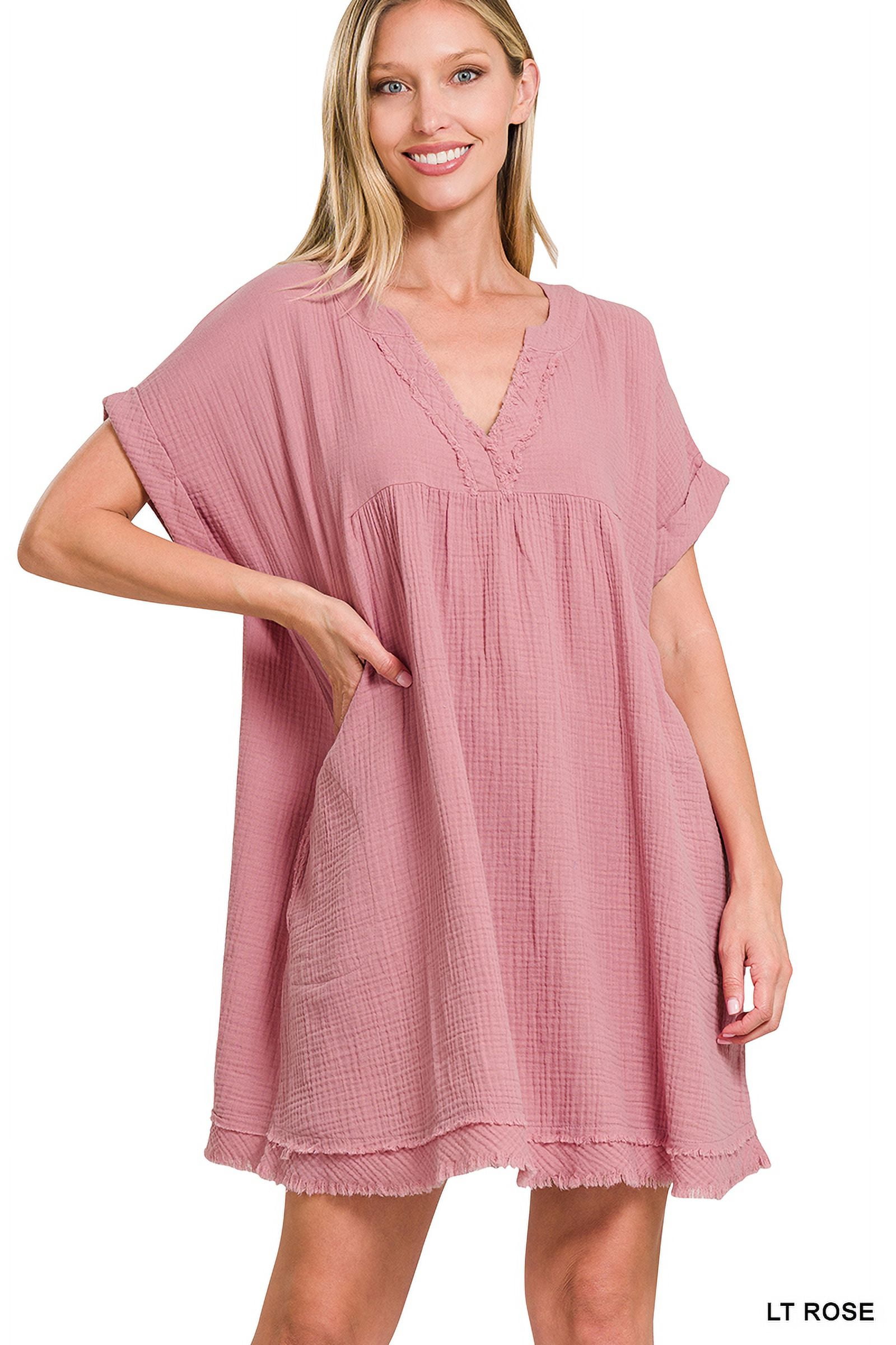 Zenana Plus Size Relaxed Fit Gauge Rolled Short Sleeve Raw Edge Mini V ...