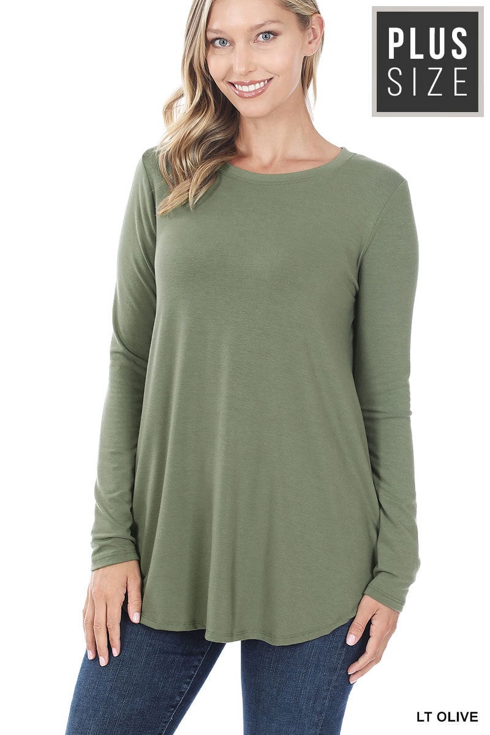 Zenana Plus Size Relaxed Fit Long Sleeve Round Neck & Hem Jersey Tee ...