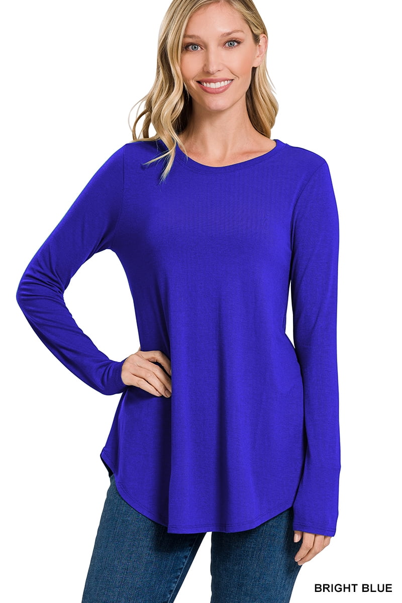 Zenana Plus Size Relaxed Fit Long Sleeve Round Neck & Hem Jersey Tee ...
