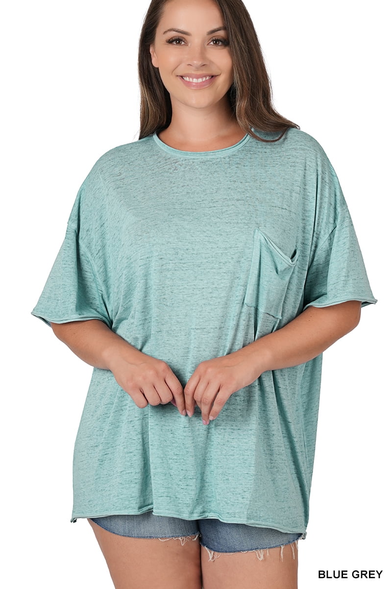 Zenana Plus Size Relaxed Fit Oversized Short Sleeve Round Neck Melange ...