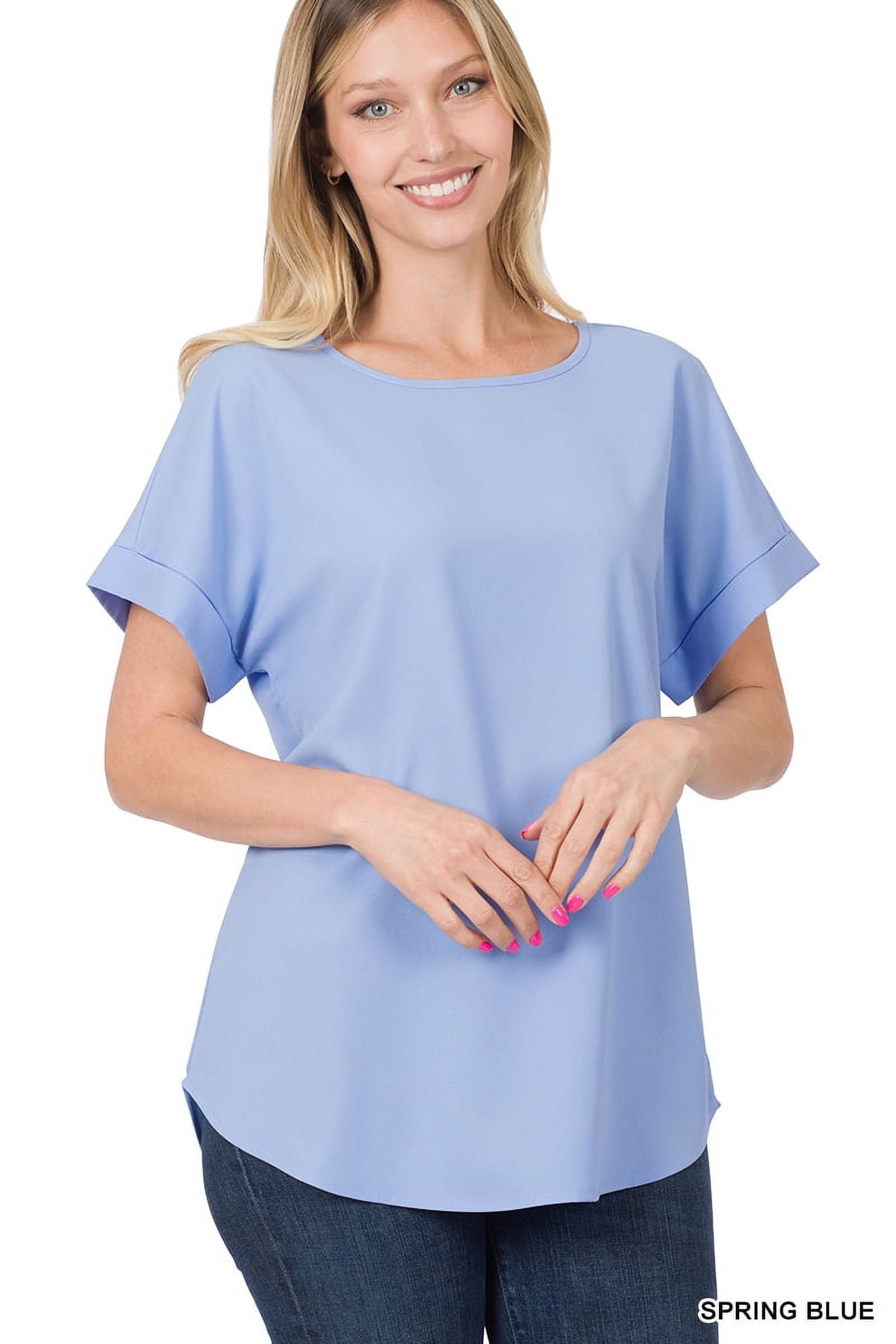 Zenana Plus Size Round Neck Heavy Woven Boat Neck Rolled Short Sleeve ...