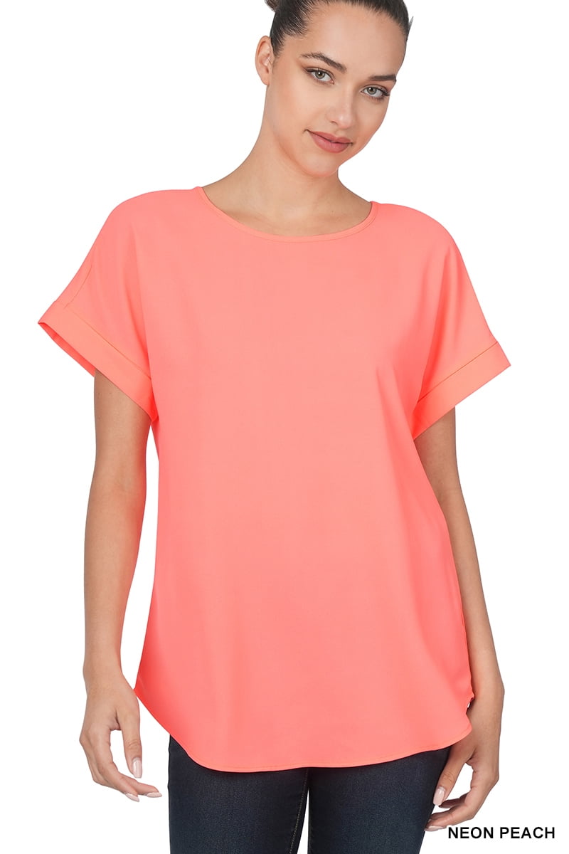 Zenana Plus Size Round Neck Heavy Woven Boat Neck Rolled Short Sleeve ...