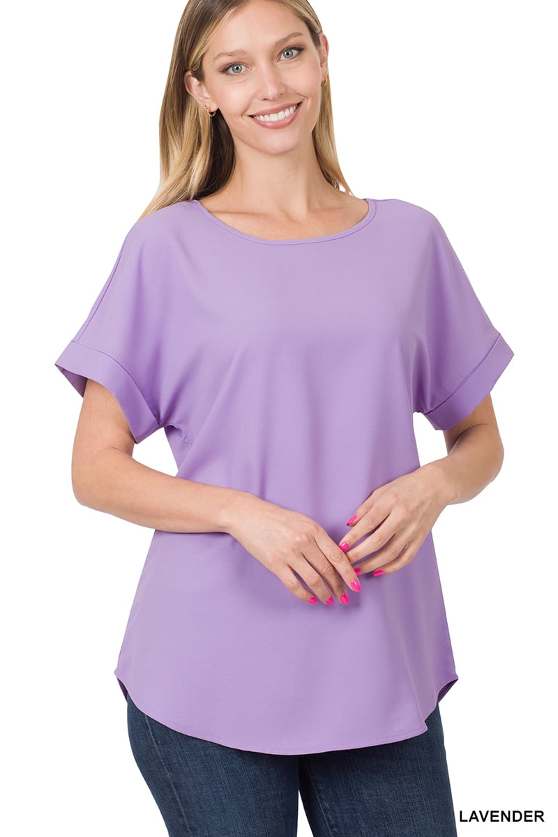 Zenana Plus Size Round Neck Heavy Woven Boat Neck Rolled Short Sleeve ...