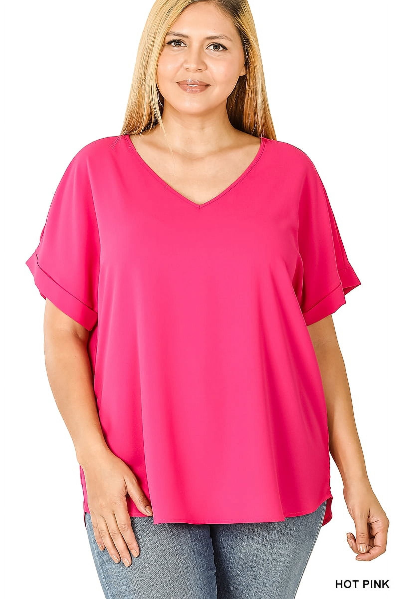 Zenana Plus Size V-Neck Heavy Dobby Boat Neck Rolled Short Sleeve ...