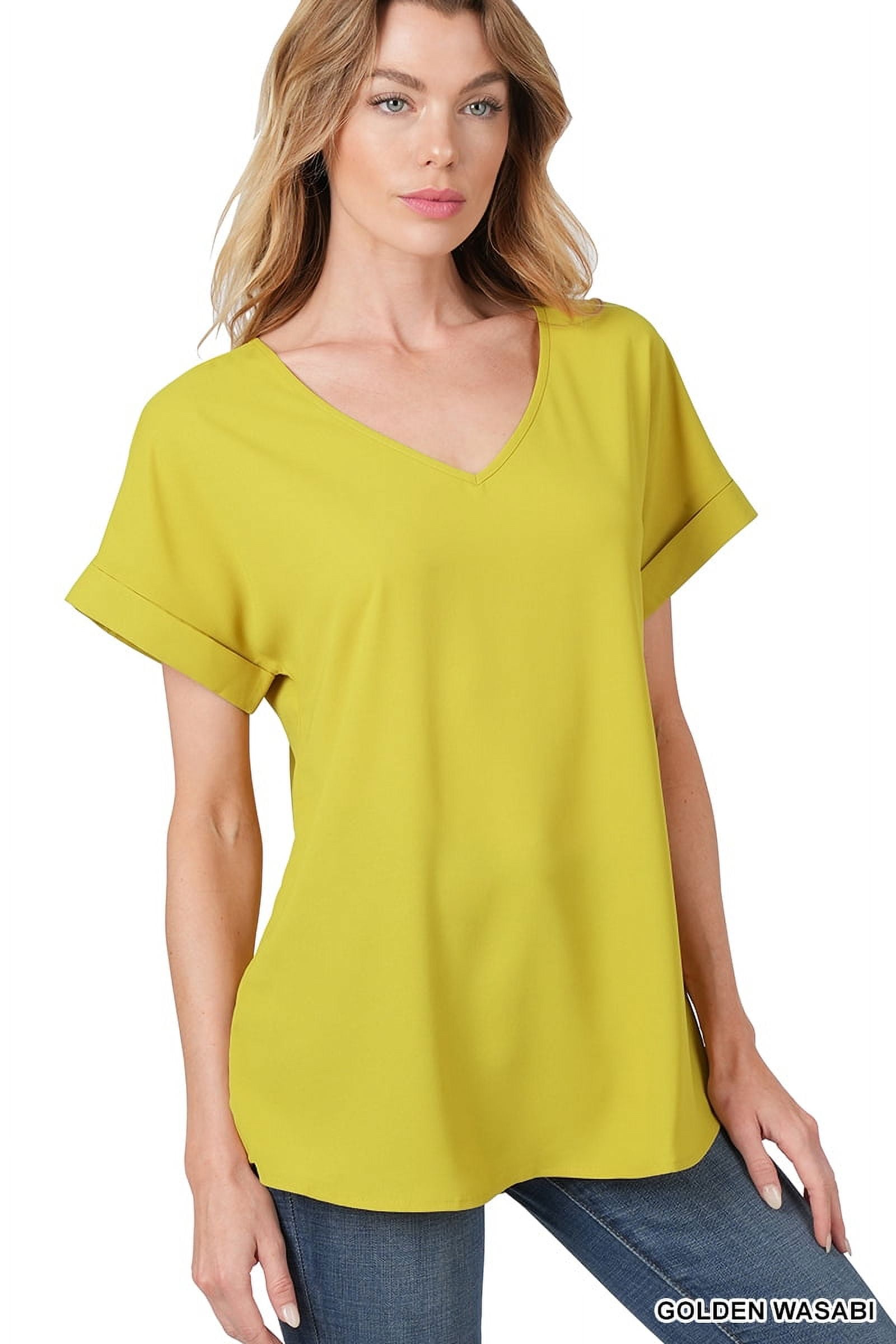 Zenana Plus Size V-Neck Heavy Dobby Boat Neck Rolled Short Sleeve ...