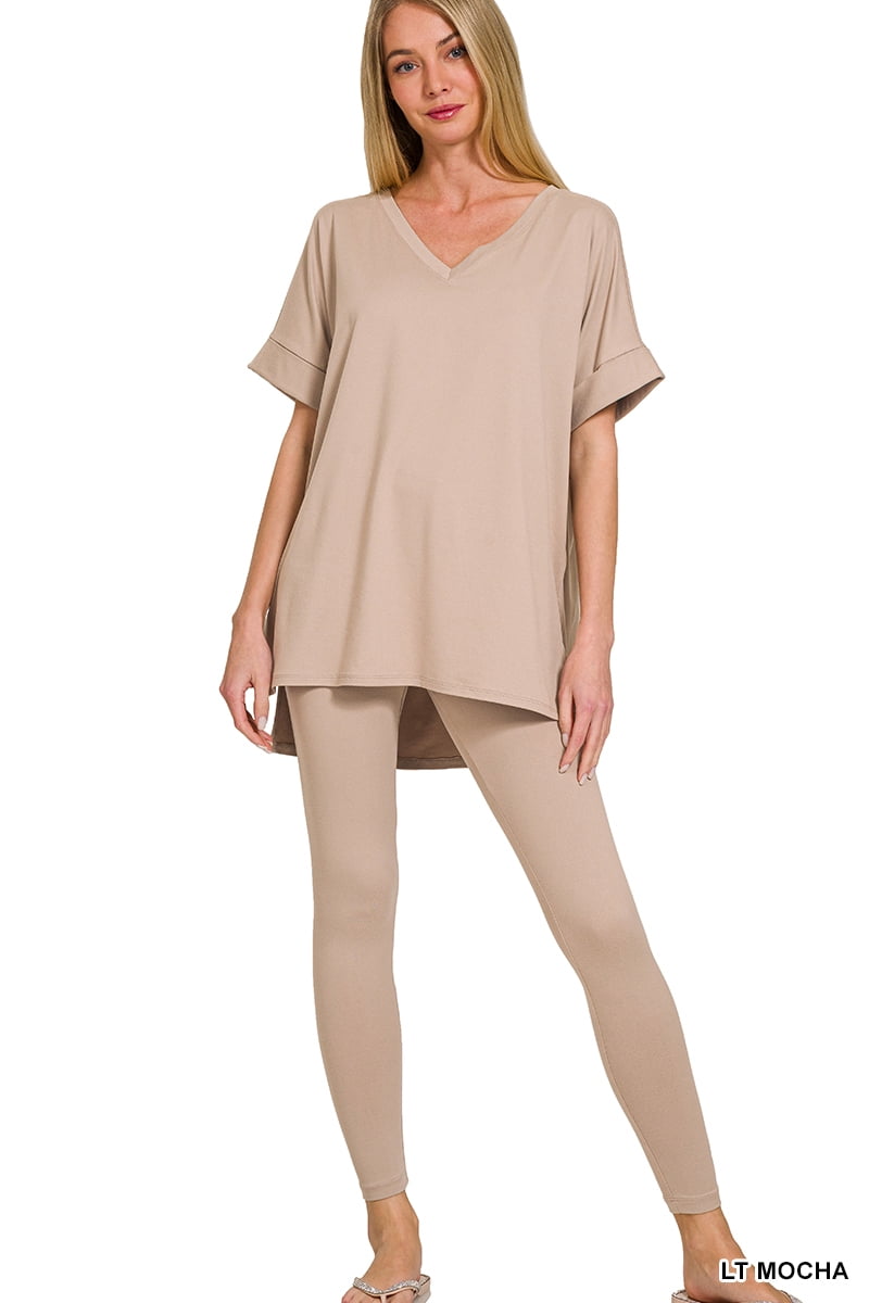 Zenana Plus Size V-Neck Short Sleeve & Leggings Comfy Loungewear ...